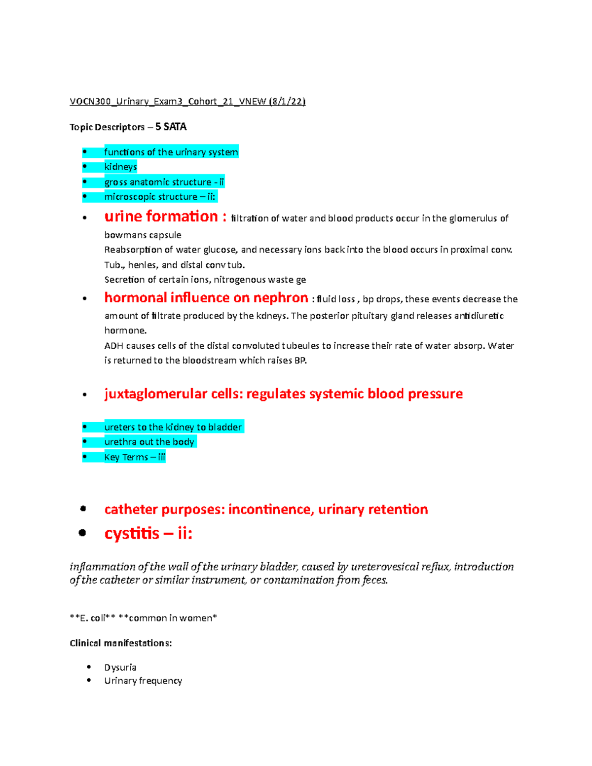 Urinary System Exam Questions - VOCN300 Final Exam Review - Studocu