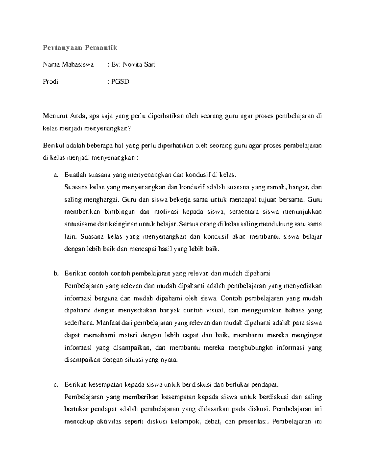 Pertanyaan Pemantik: Resume Catatan Kuliah PGSD untuk Pembelajaran ...