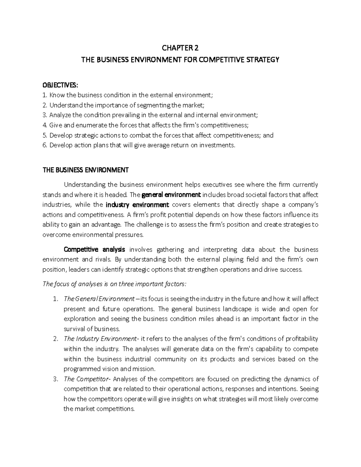 CHAPTER 2 STRATEGIC MANAGEMENT: THE BUSINESS ENVIRONMENT AND ...