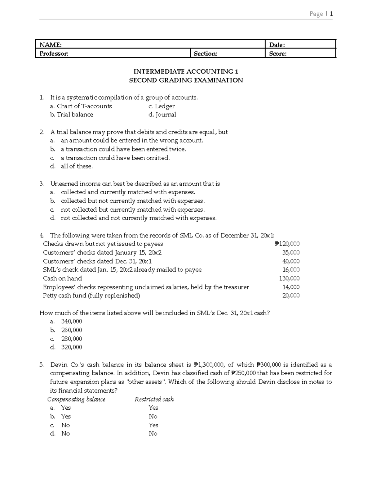 2ND Grading Exam IA 1: Intermediate Accounting 1 Review Notes - Studocu