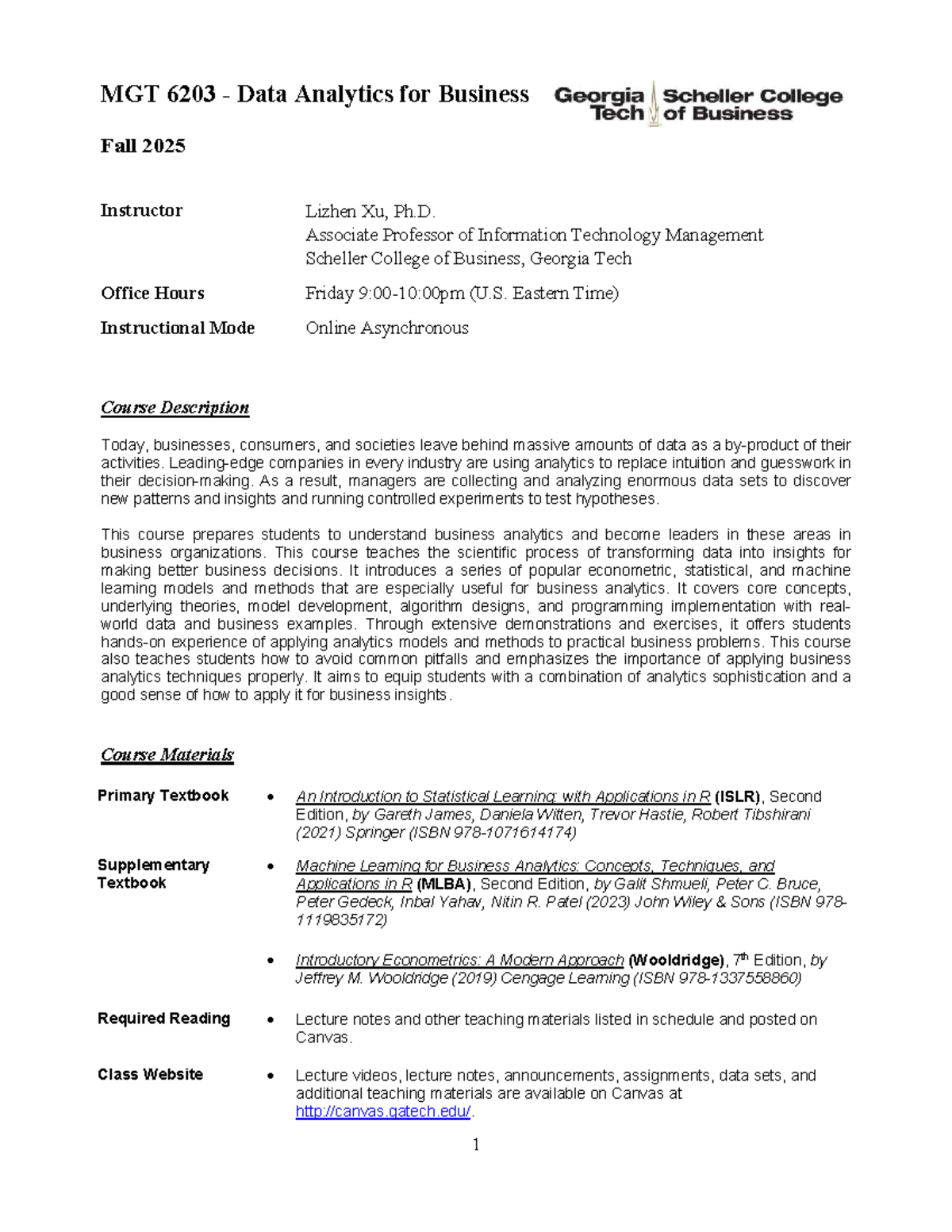 MGT 6203 Data Analytics for Business Syllabus - Fall 2025 - Studocu
