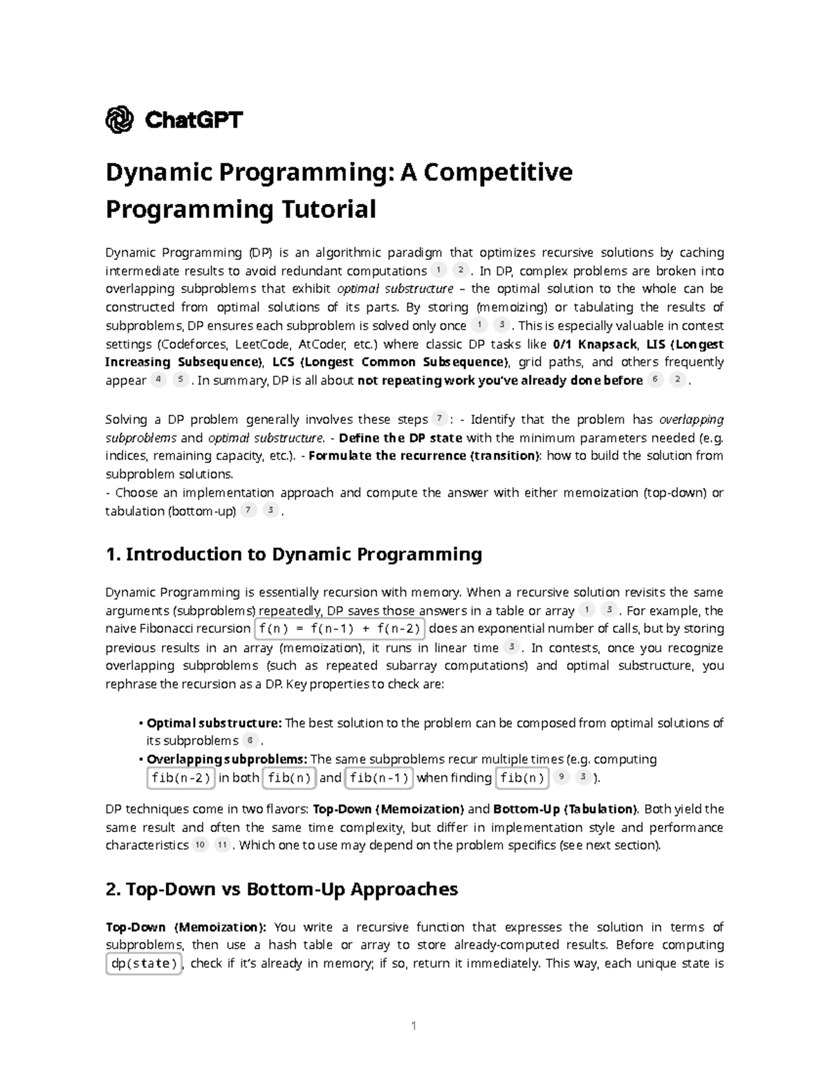 Dynamic Programming (DP) Tutorial for Competitive Programming - Studocu