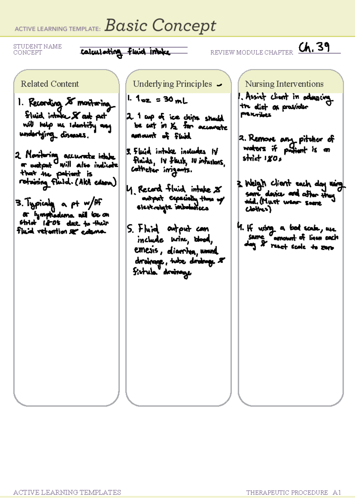 Basic Concepts for Calculating Fluid Intake in Nursing Care Template ...