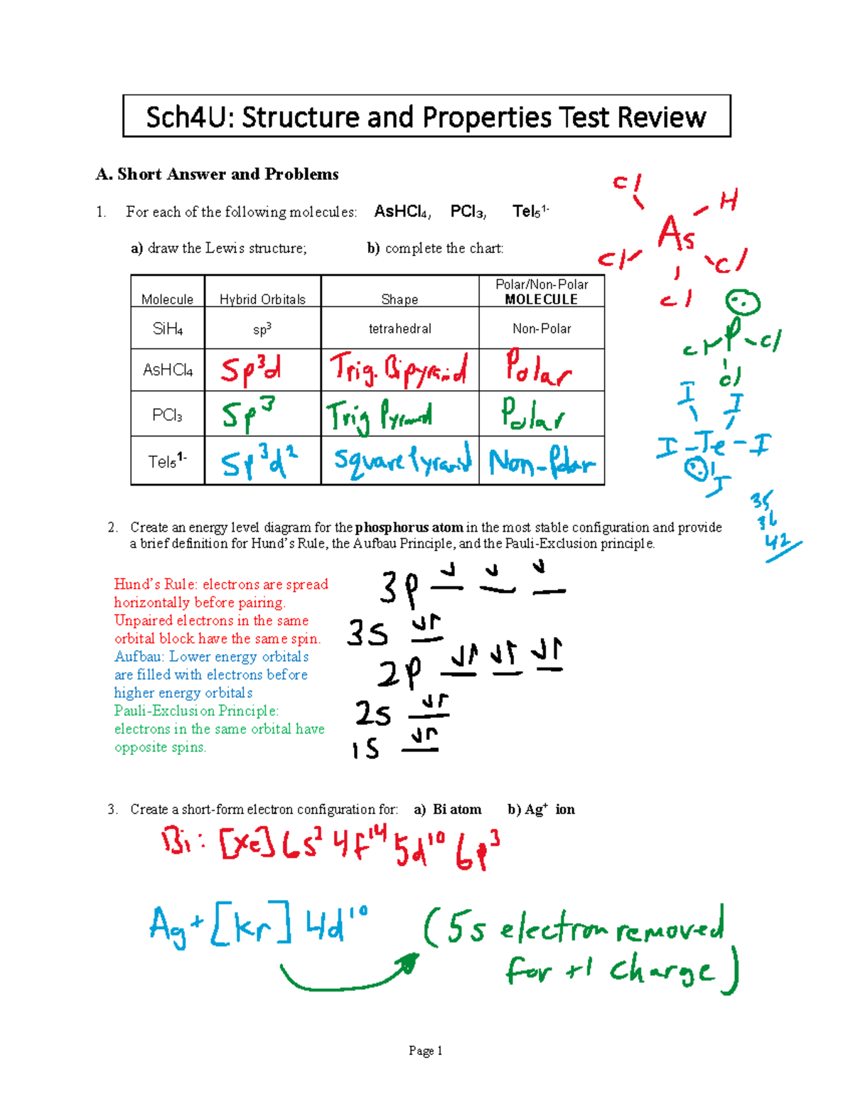 Structure Unit Review answers - Sch 4 U: Structure and Properties Test ...