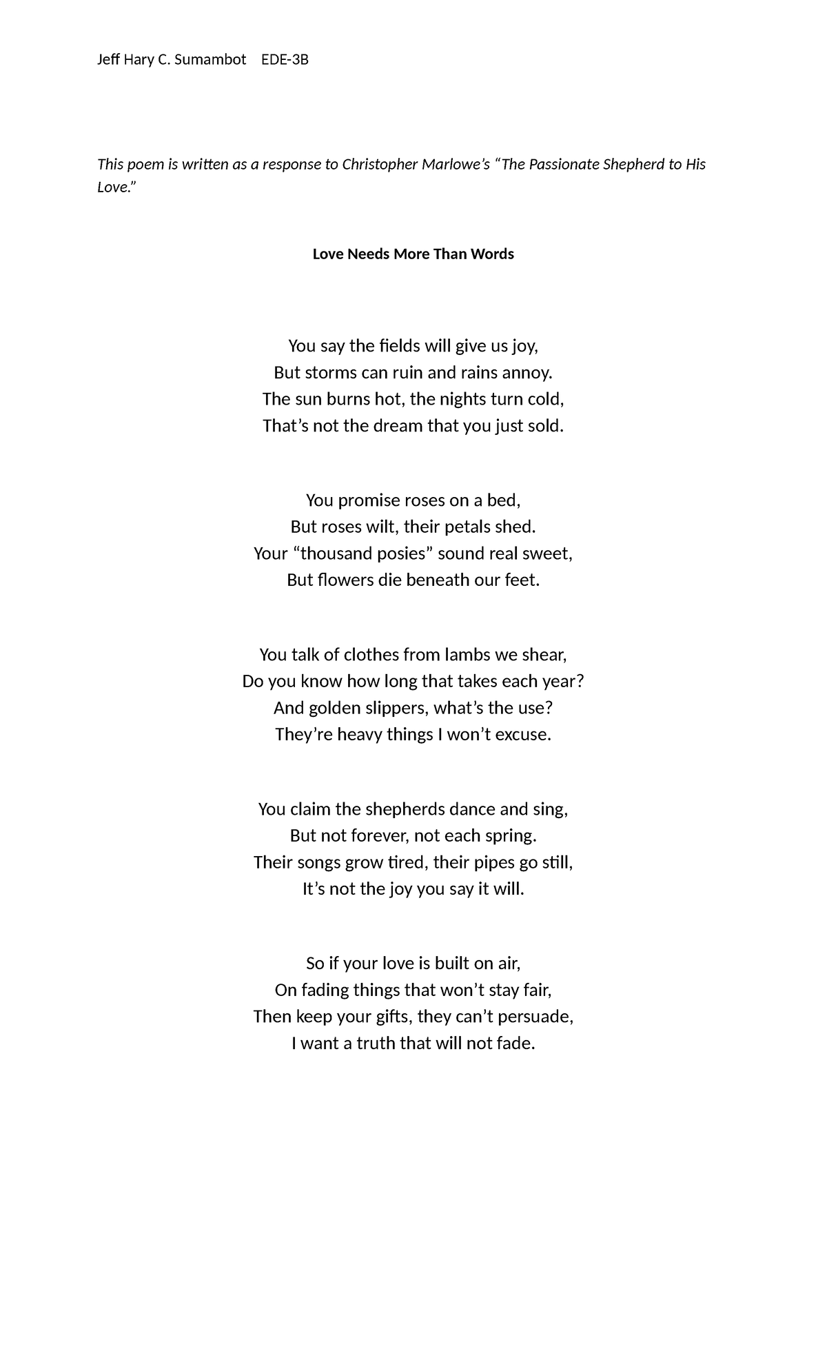 Christopher Marlowe - Poem Analysis Notes on "The Passionate Shepherd ...