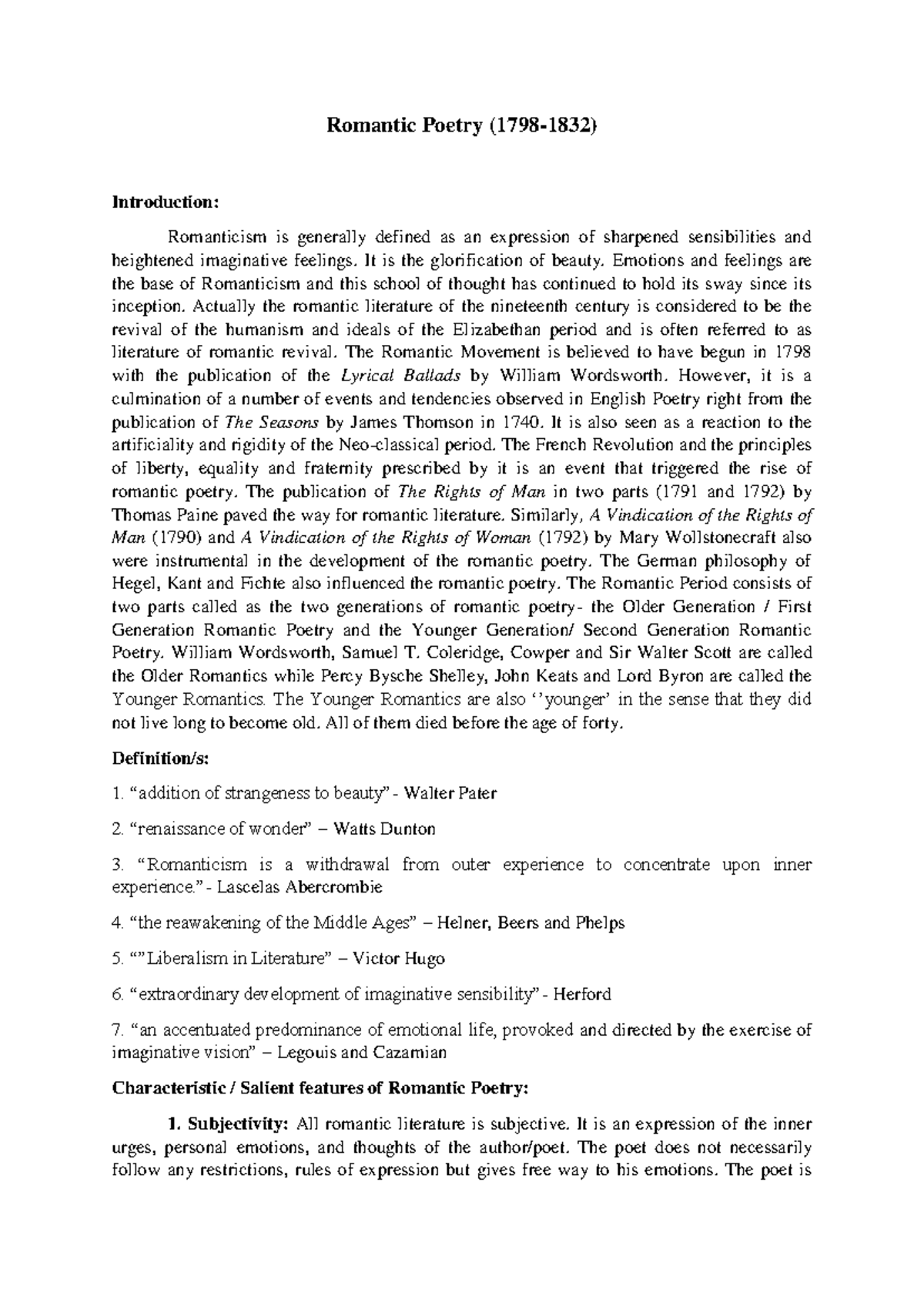 BA III Romantic Poetry: An Introduction to the Movement and Its ...