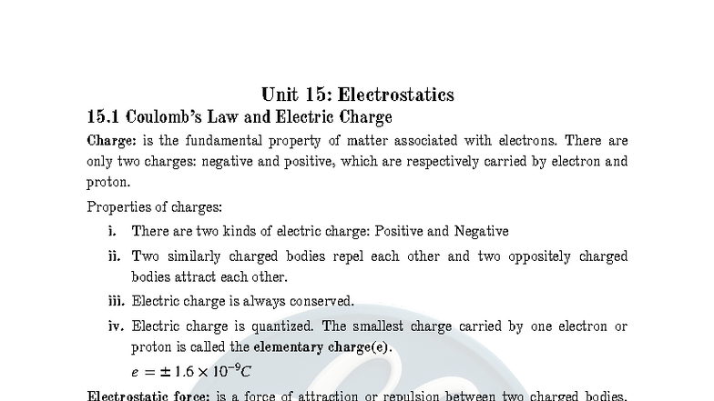 Physics HS Unit 15: Comprehensive Overview of Electrostatics - Studocu