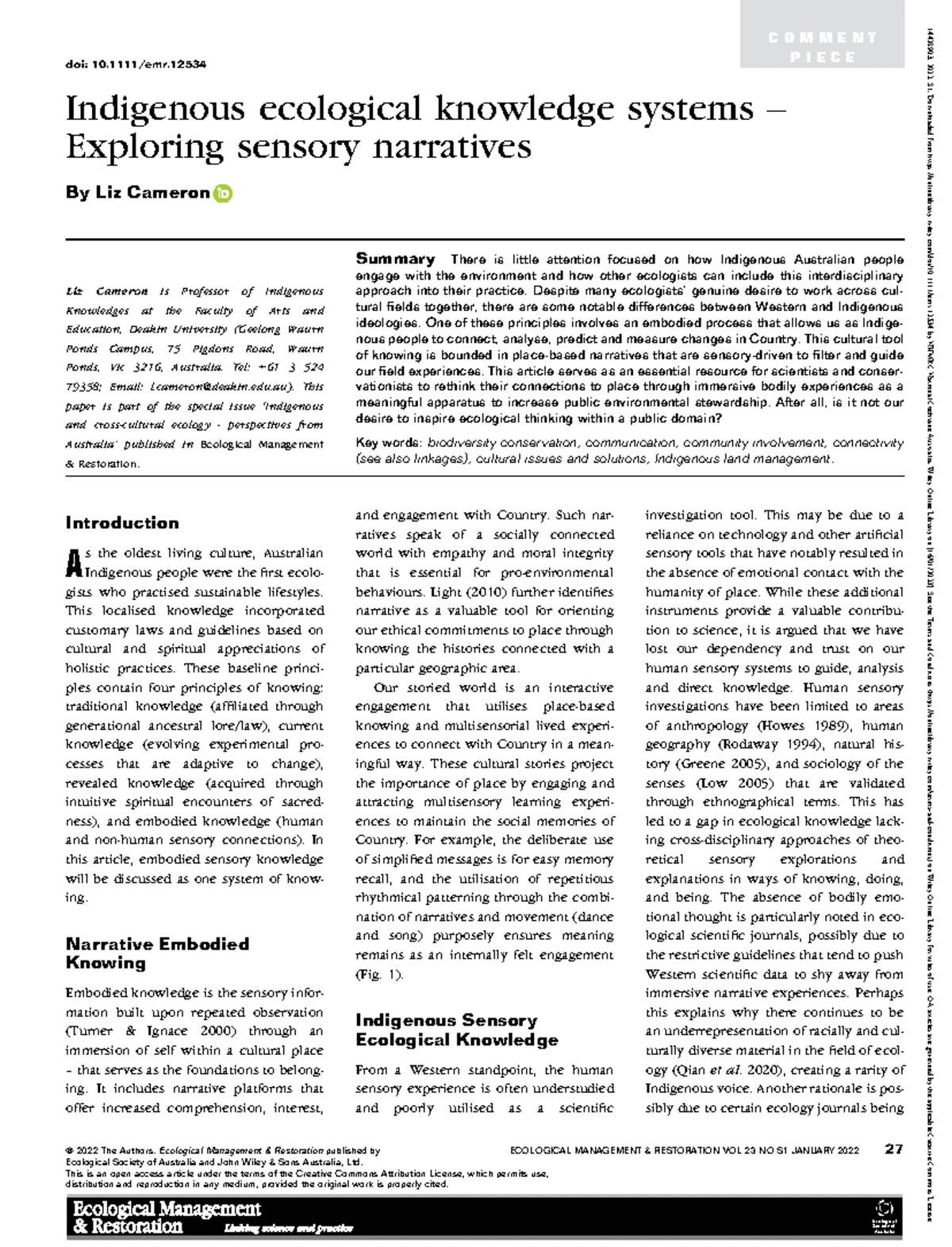 Indigenous Ecological Knowledge Systems: Sensory Narratives & Insights ...