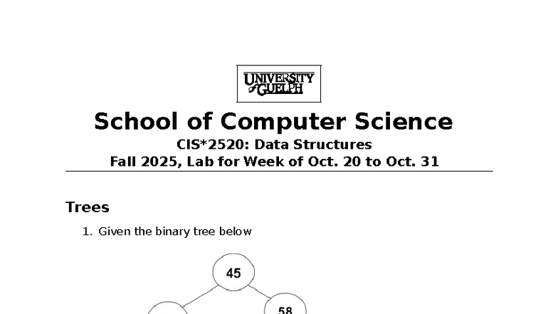 CS 2025 Lab: Data Structures - Trees & Heaps (Oct 20-31) - Studocu