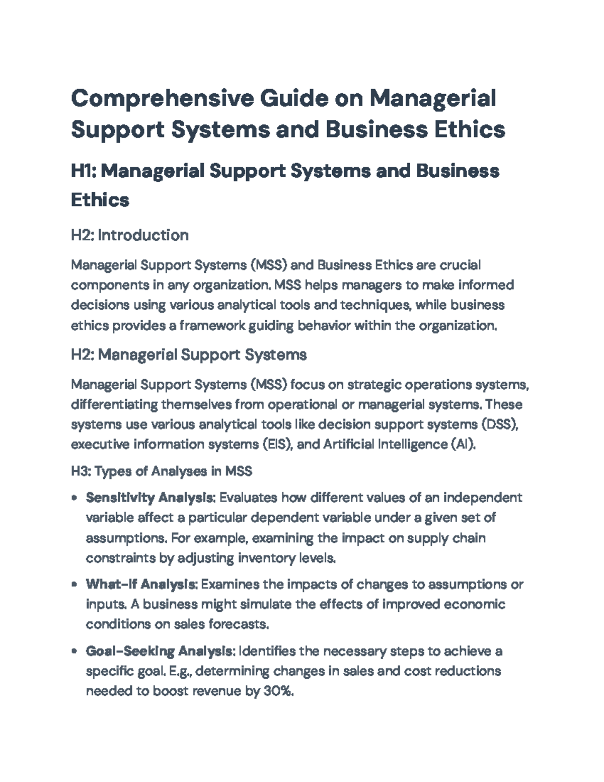 Managerial Support Systems & Business Ethics Overview (MSS 101 ...