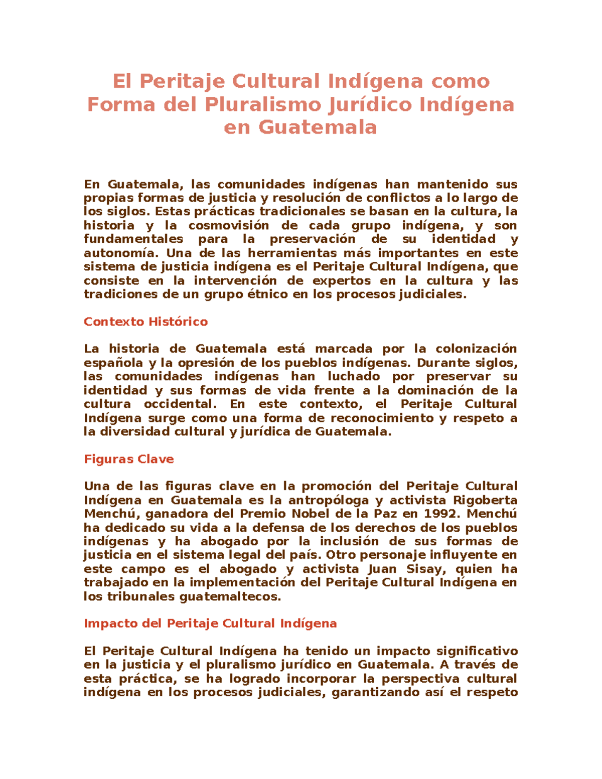 El Peritaje Cultural Indígena y el Pluralismo Jurídico en Guatemala ...