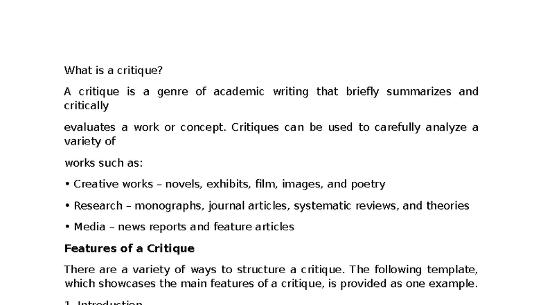 Critique Writing Guide: Structure & Evaluation Techniques - Studocu