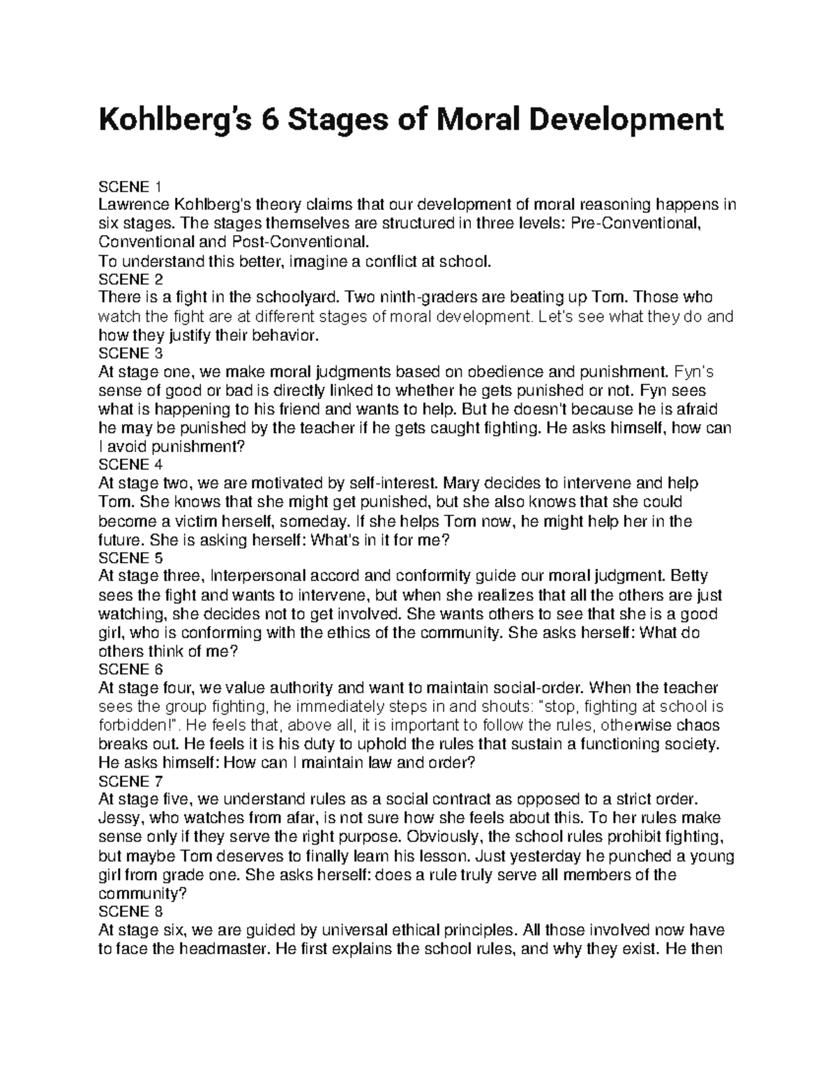 Kohlberg's 6 Stages of Moral Development Explained in Depth - Studocu