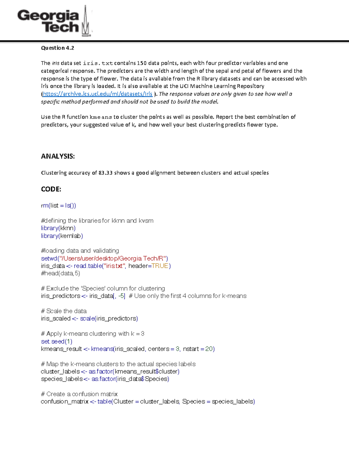 Homework 2: K-Means Clustering Analysis of Iris Data Set - Studocu