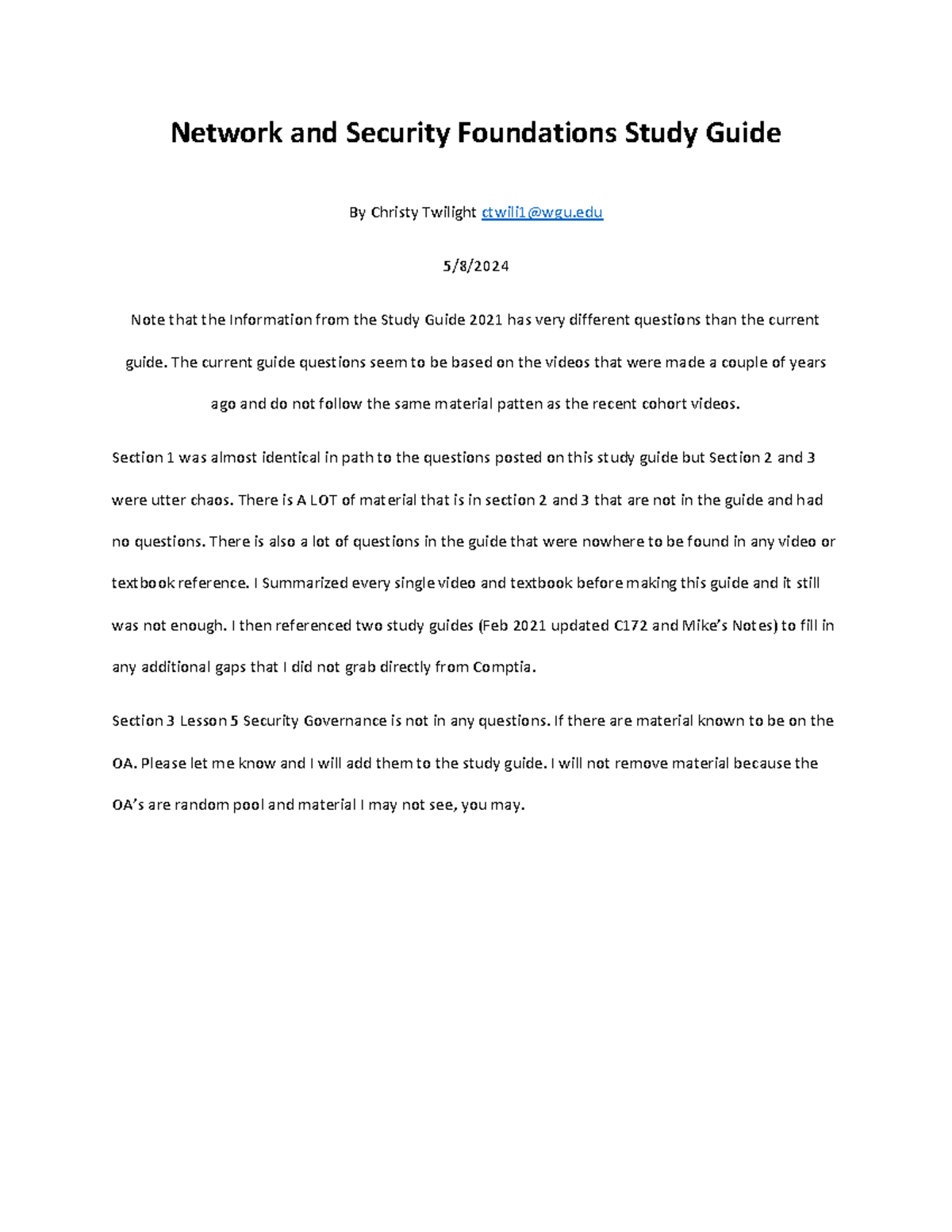 D315 Network and Security Foundations Study Guide - Christy Twilight ...