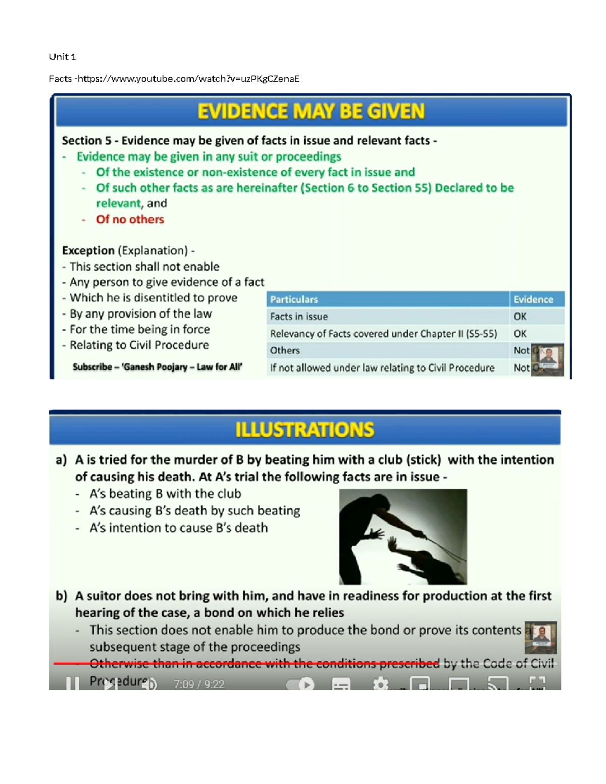 Unit 1 evidence - evi 1 - Unit 1 Facts EVIDENCE MAY BE GIVEN Section 5 ...