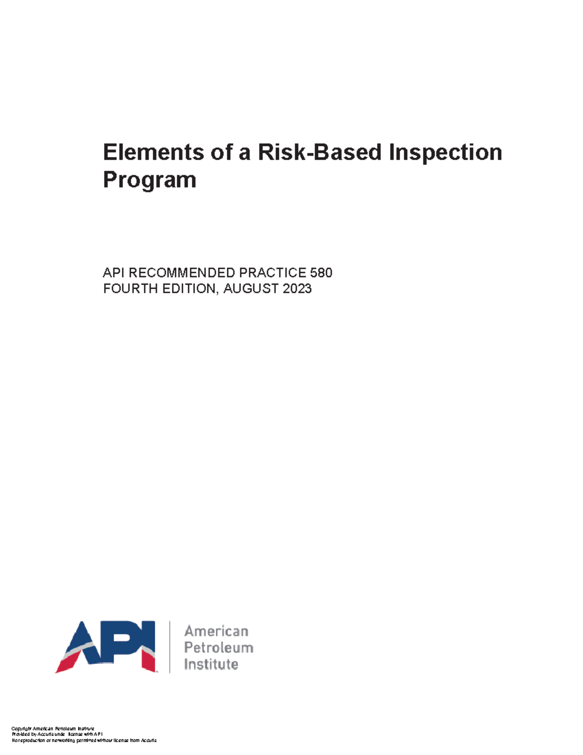API RP 580: Risk-Based Inspection Program Elements (2023 Edition) - Studocu