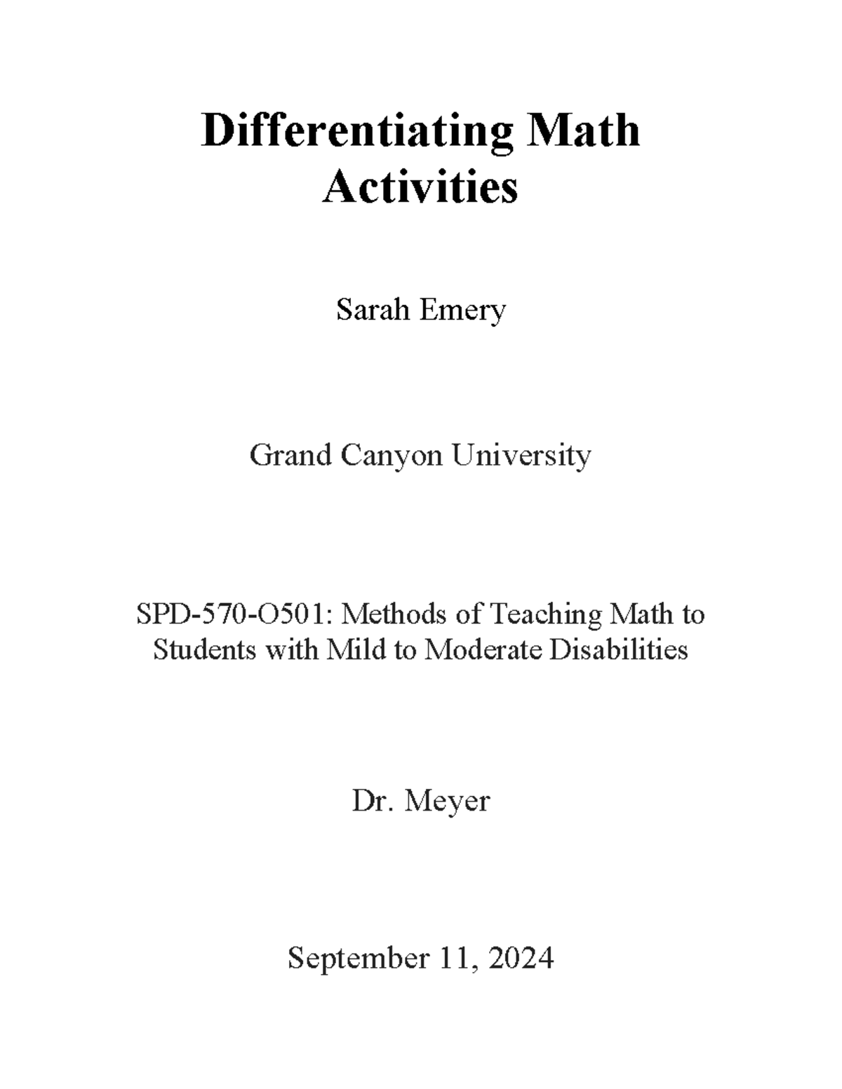 Differentiating Math Lessons for Effective Learning: SPD-570-O501 - Studocu