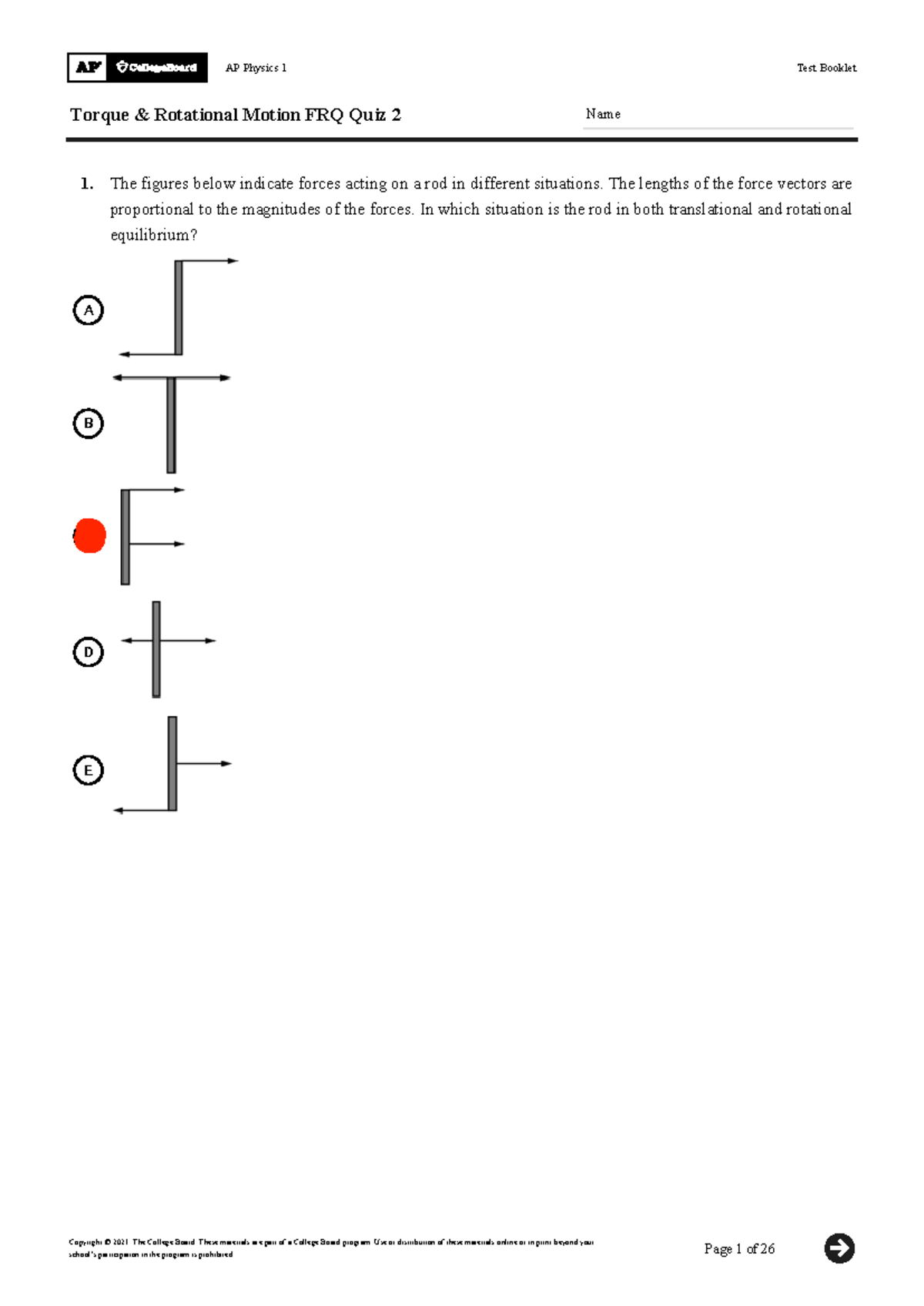 AP Physics 1 Torque & Rotational Motion FRQ Quiz 2 Test Booklet - Studocu