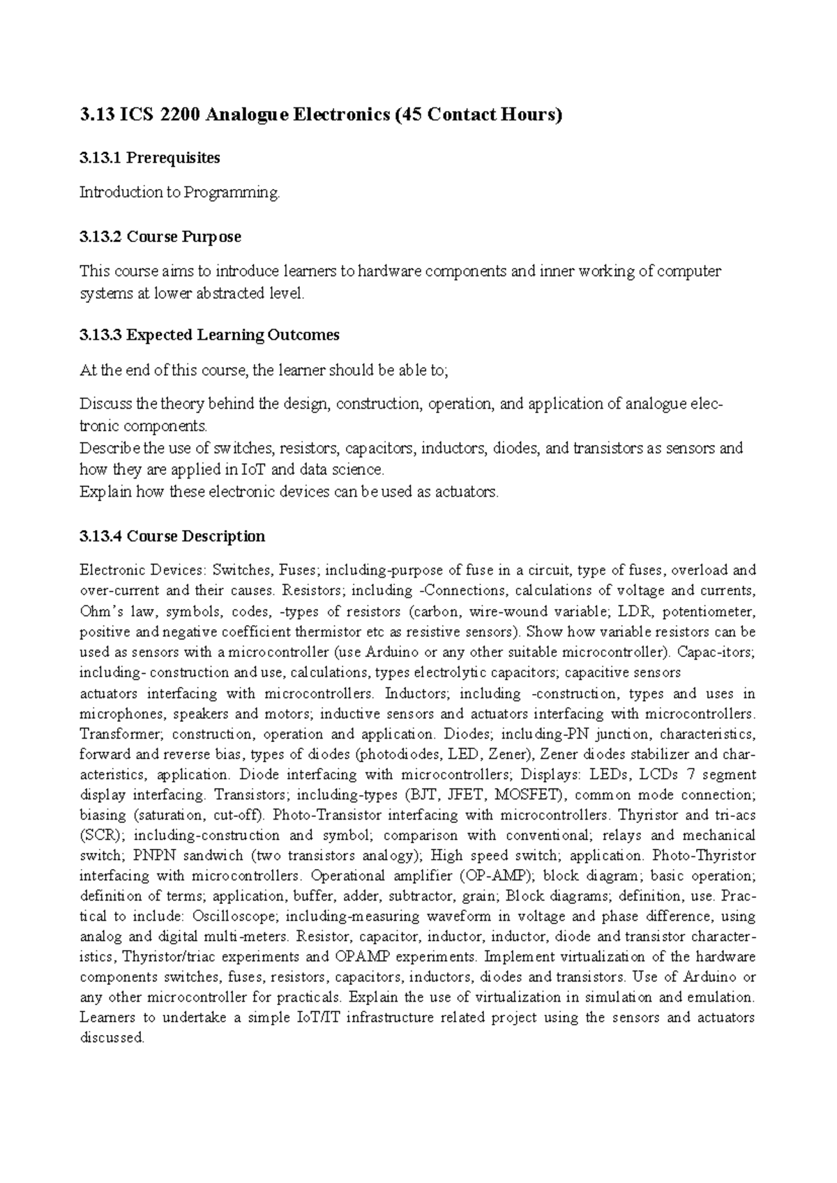 ICS 2200 Analogue Electronics Course Overview and Learning Outcomes ...
