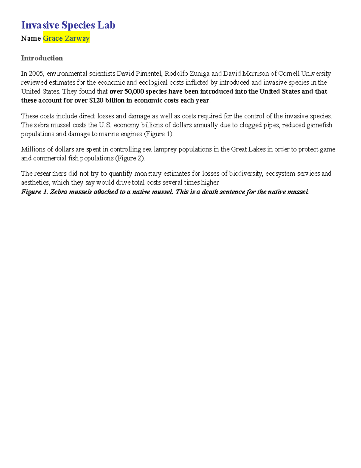 Invasive Species Lab - This contains the answers to this assignment ...