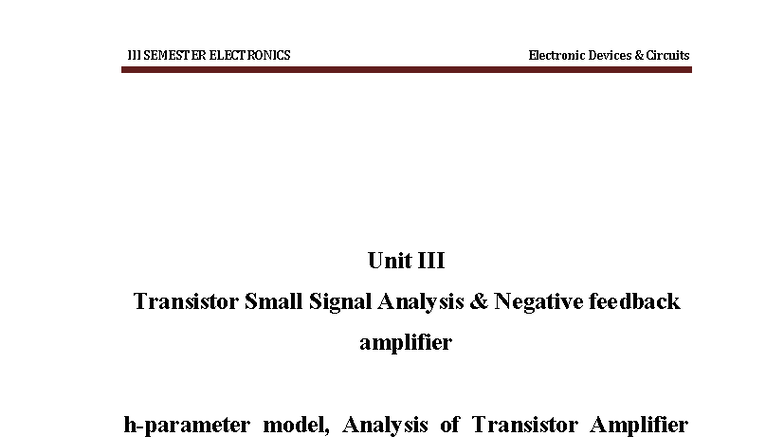EDC 3: Transistor Small Signal Analysis & Negative Feedback Amplifiers - Studocu