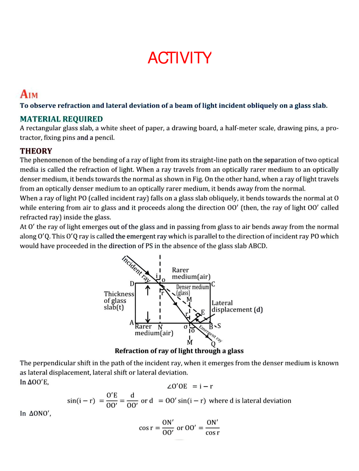 Refraction and Lateral Deviation of Light: Activity Guide (Physics 101 ...