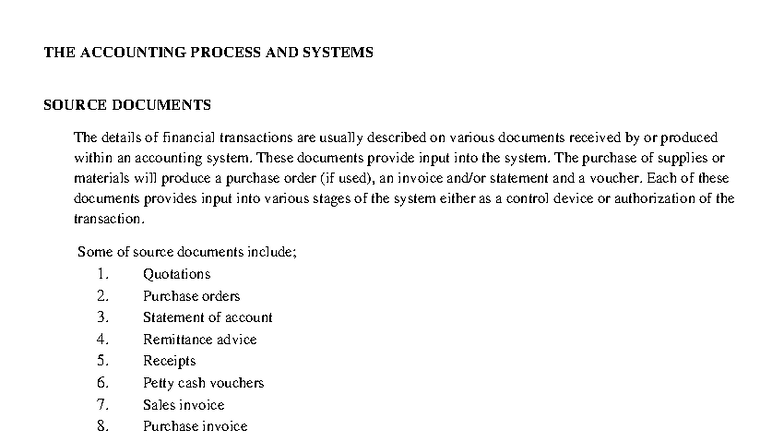 Accounting Process and Systems: Source Documents Overview - Studocu