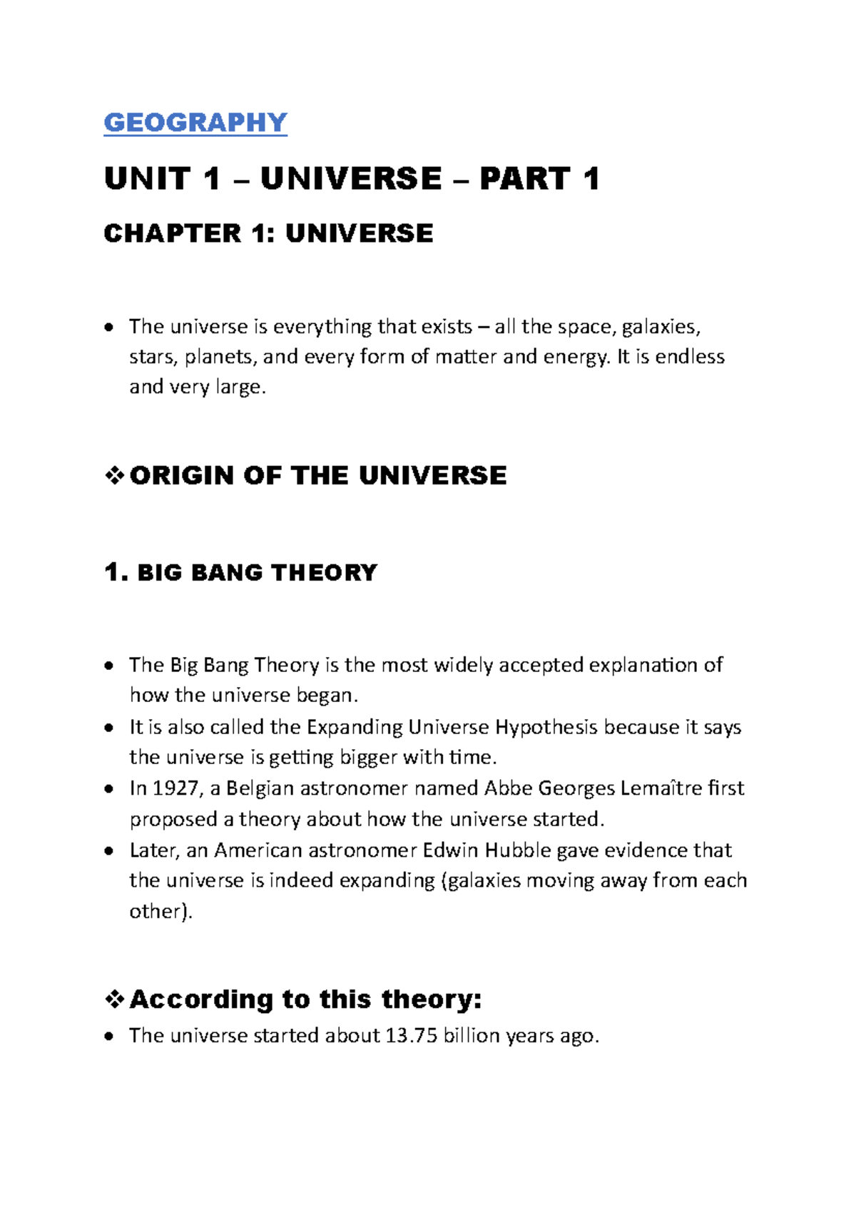 Geography Unit 1: Universe Overview and Key Concepts - Studocu