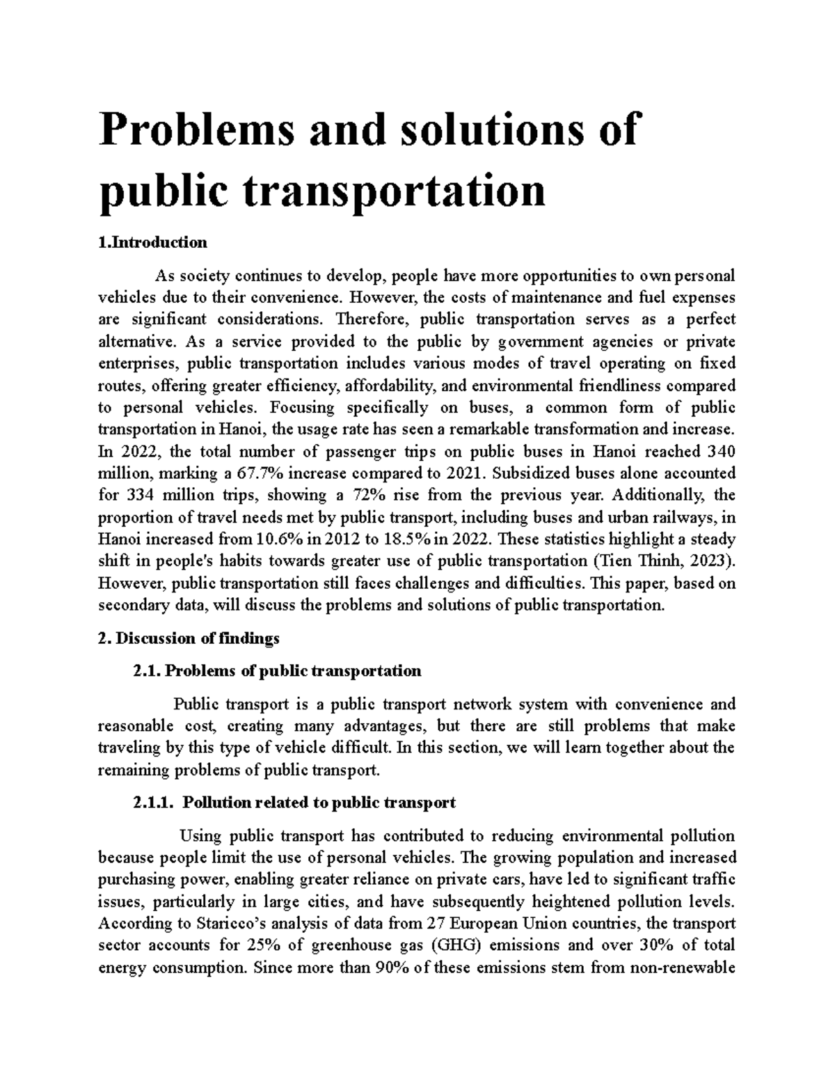 Problems and Solutions of Public Transportation: A Case Study on Hanoi ...