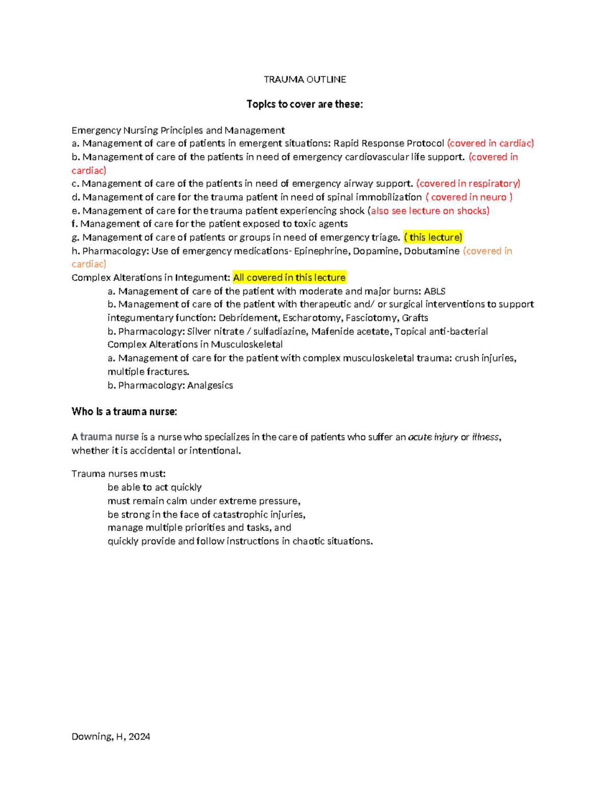 Trauma and Burn Management Outline for Nursing Students 2024 - Studocu