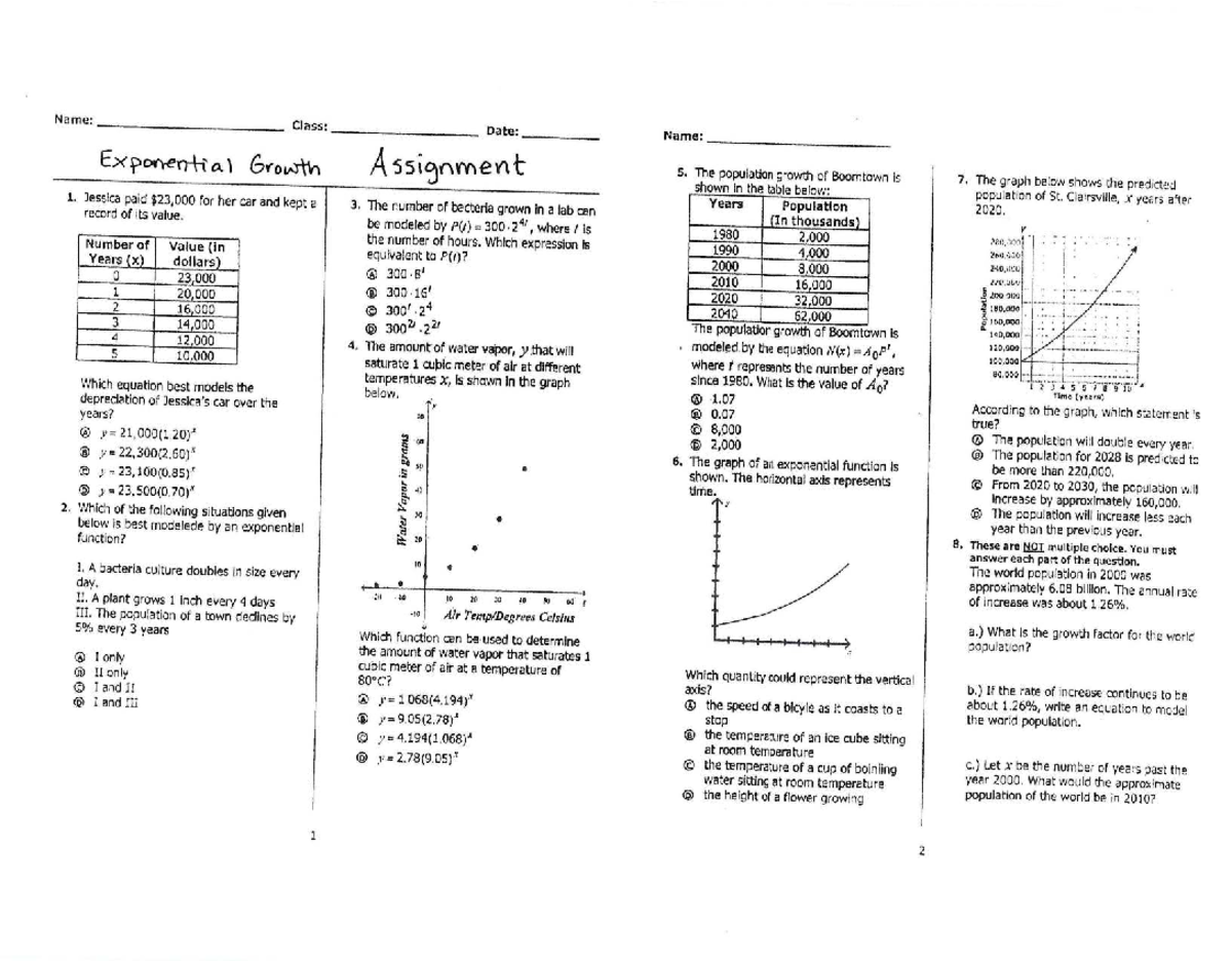 Exponential Growth and Population Modeling Assignment - Studocu