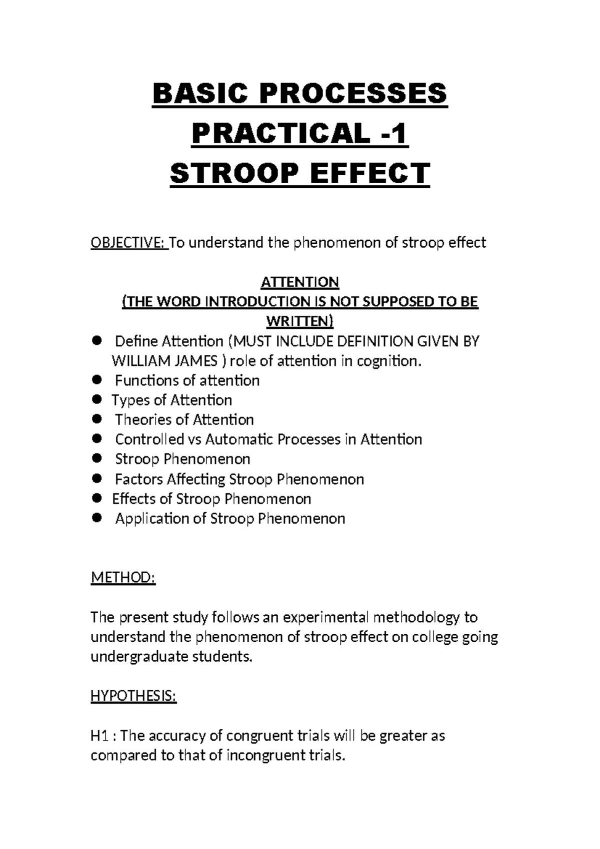 BASIC PROCESSES PRACTICAL: STROOP EFFECT STUDY (PSY 101) - Studocu