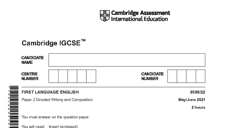 Cambridge 0500/21 First Language English Paper 2 Directed Writing 2021 ...