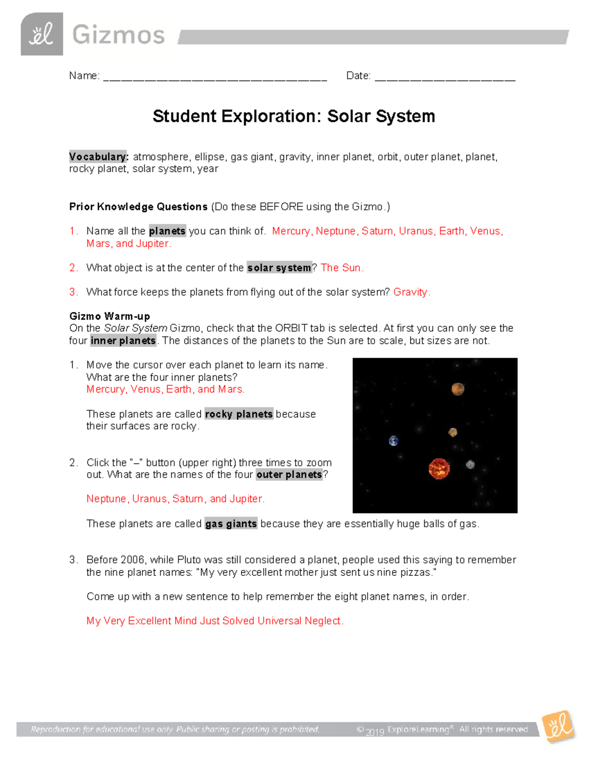 Solar System Gizmo Exploration: Key Vocabulary & Planetary Orbits - Studocu