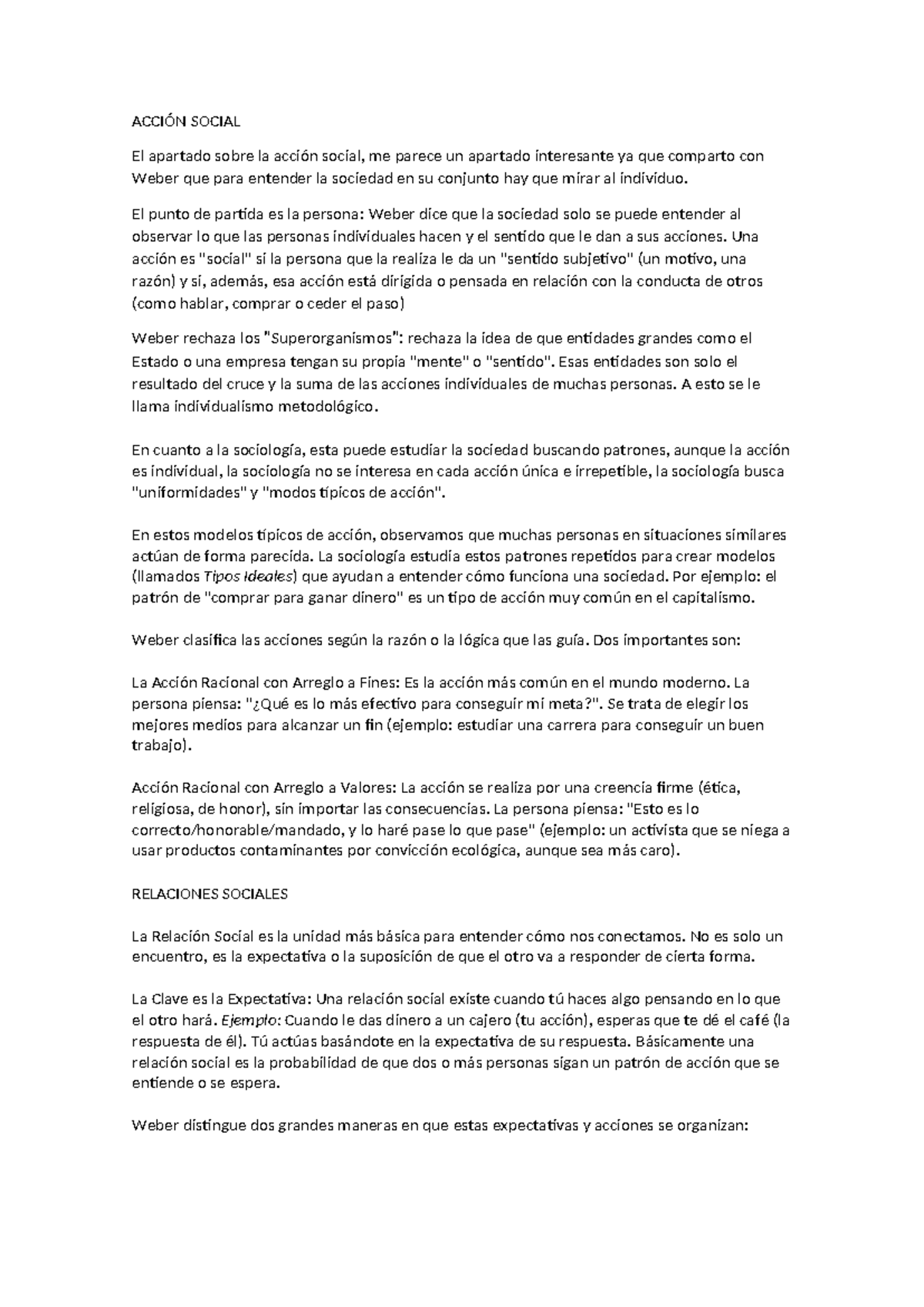 ACC 101: Análisis de la Acción Social según Max Weber - Studocu