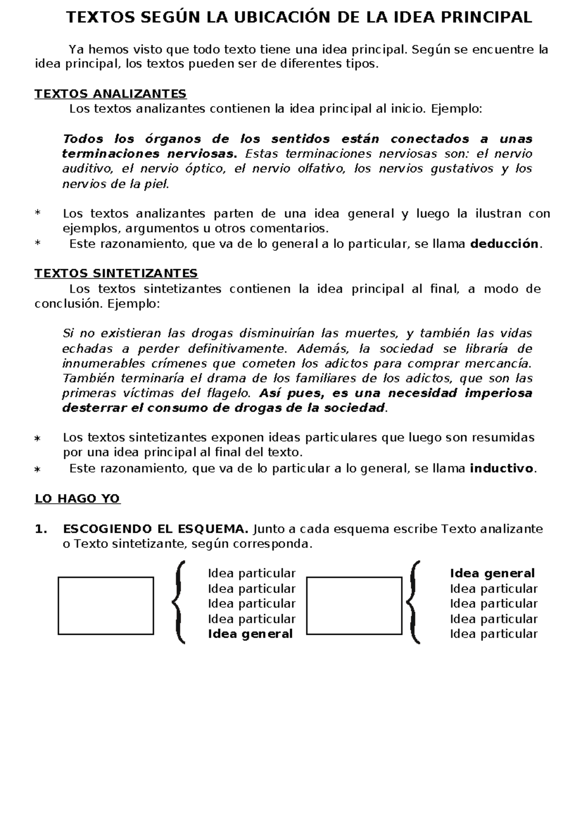 Textos Según la Ubicación de la Idea Principal: Análisis y Síntesis ...