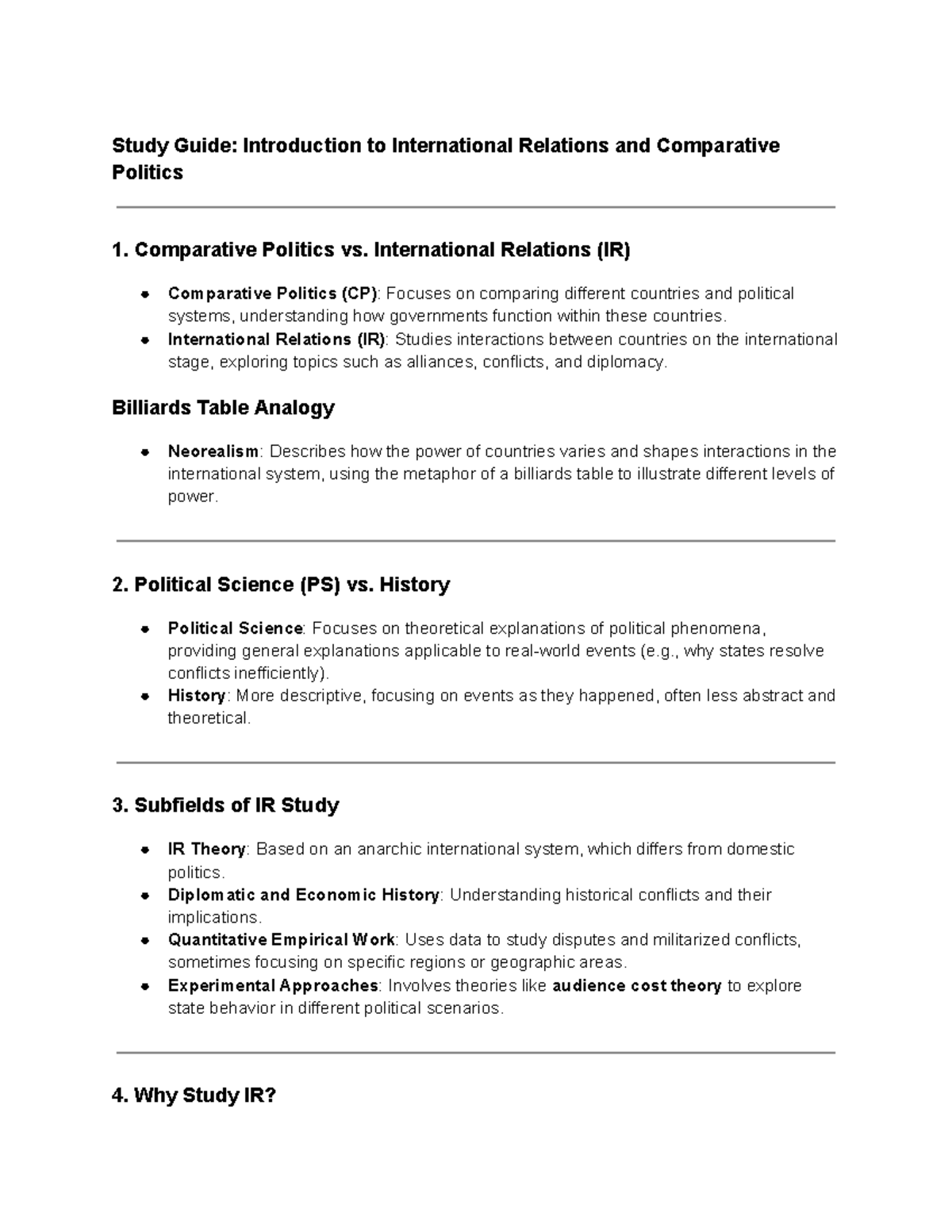 Study Guide Introduction to International Relations and Comparative ...