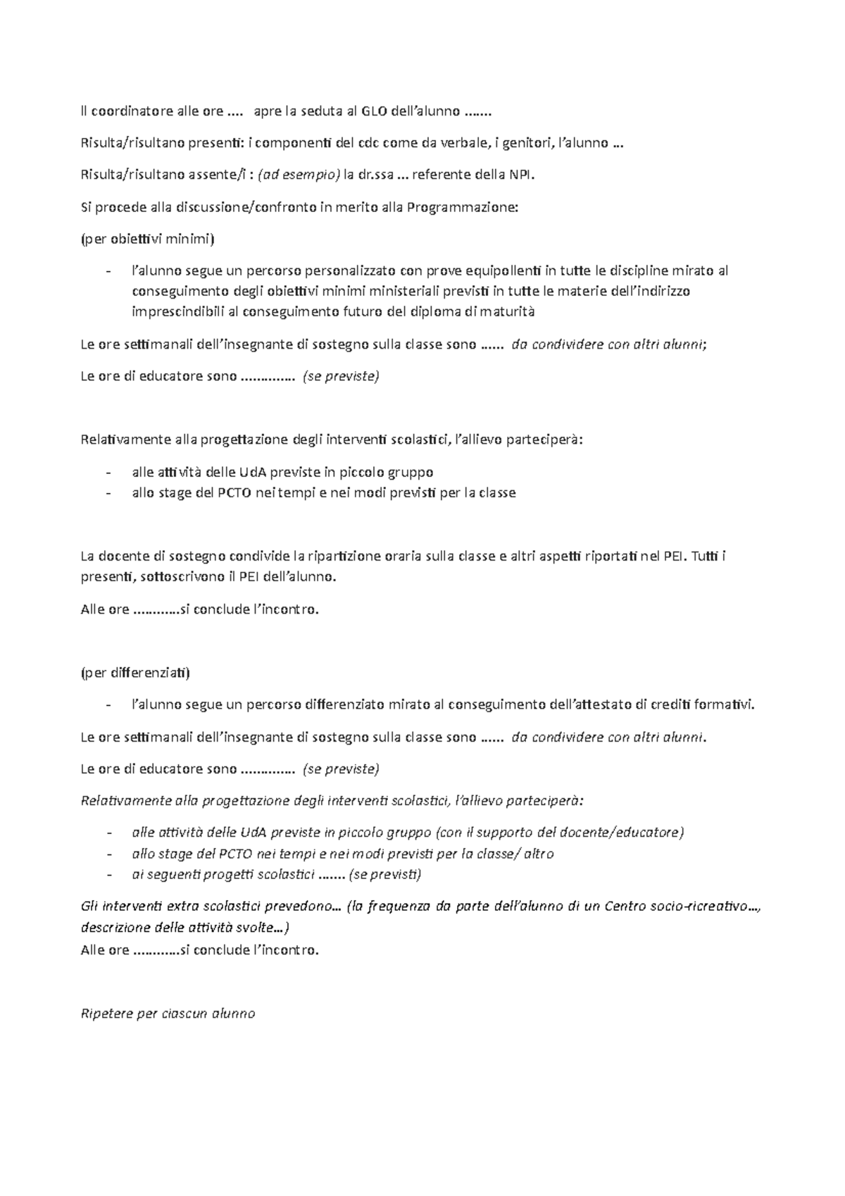 Verbale GLO - Programmazione e Interventi Educativi dell'Alunno - Studocu