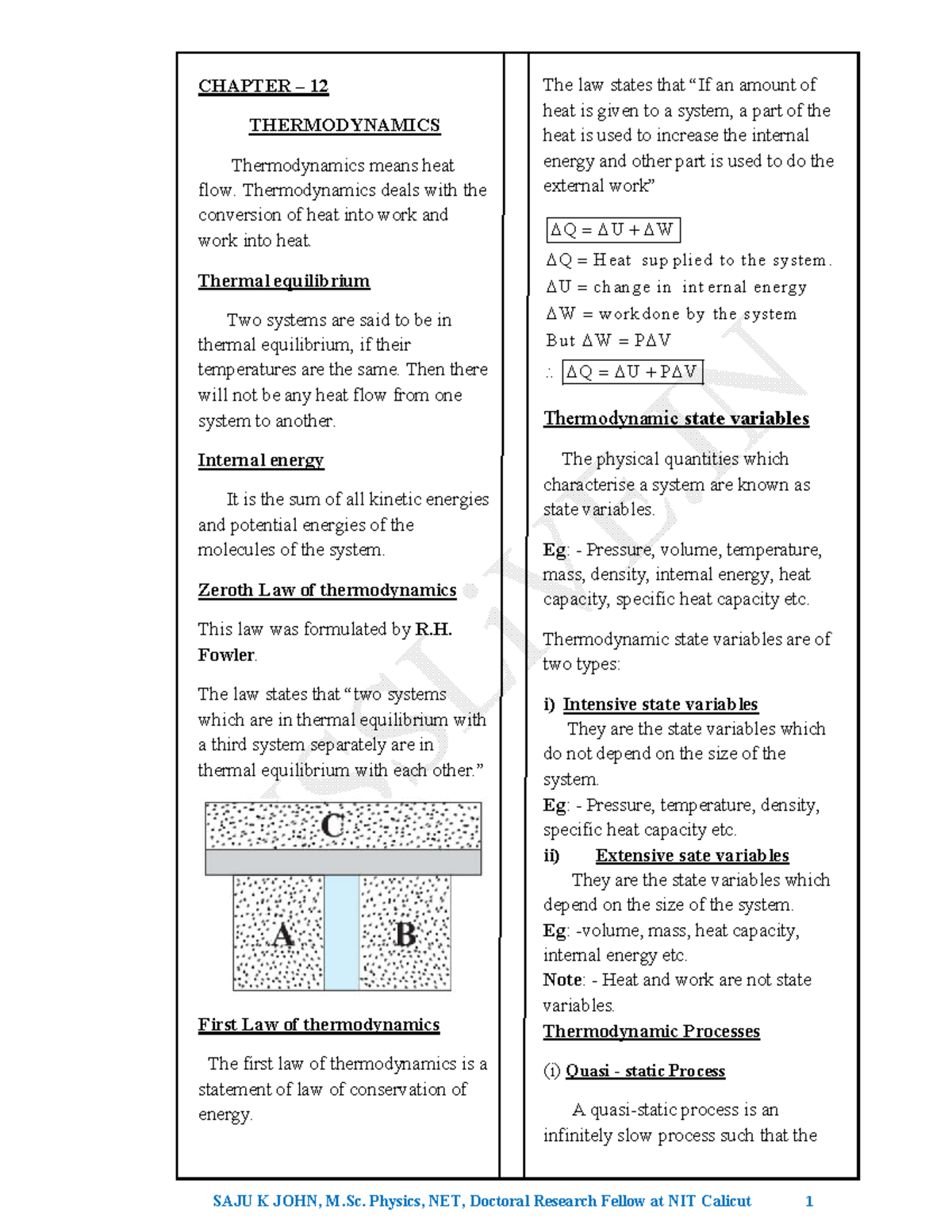 CHAPTER 12 THERMODYNAMICS: Key Concepts and Processes Explained - Studocu