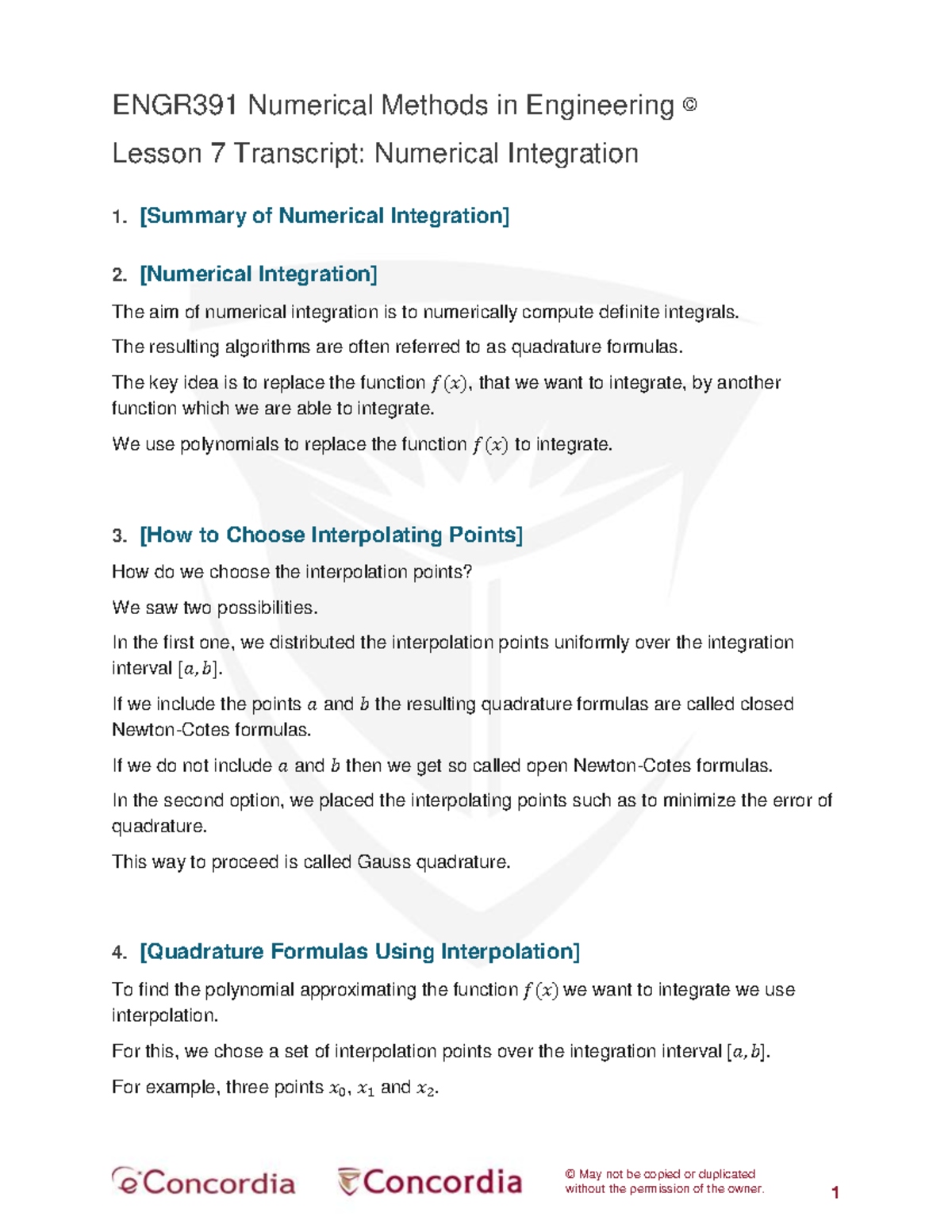 ENGR391 Lesson 7 Transcript: Numerical Integration Techniques - Studocu