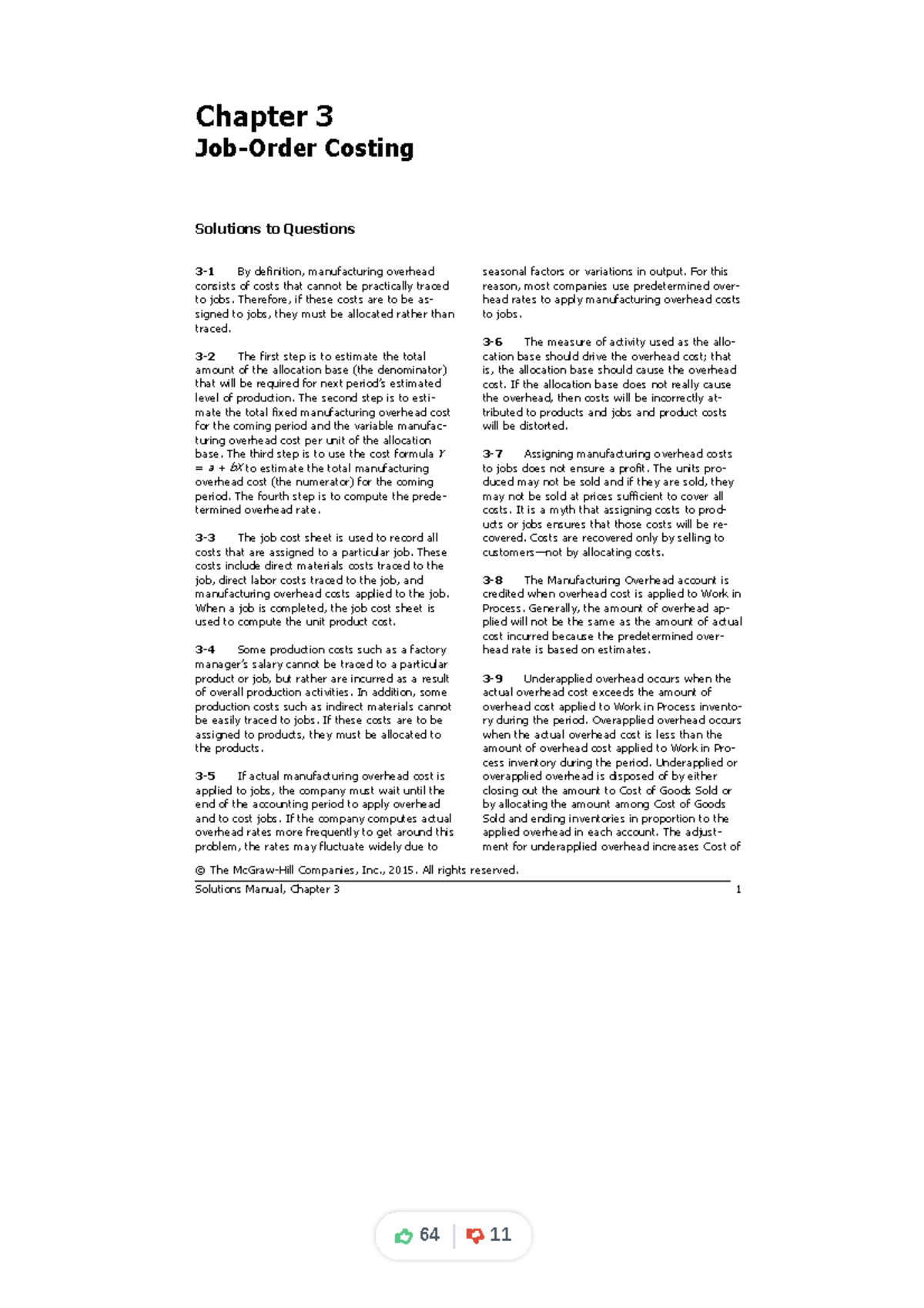 Chapter 3: Costing Solutions in Managerial Accounting (64 11) - Studocu