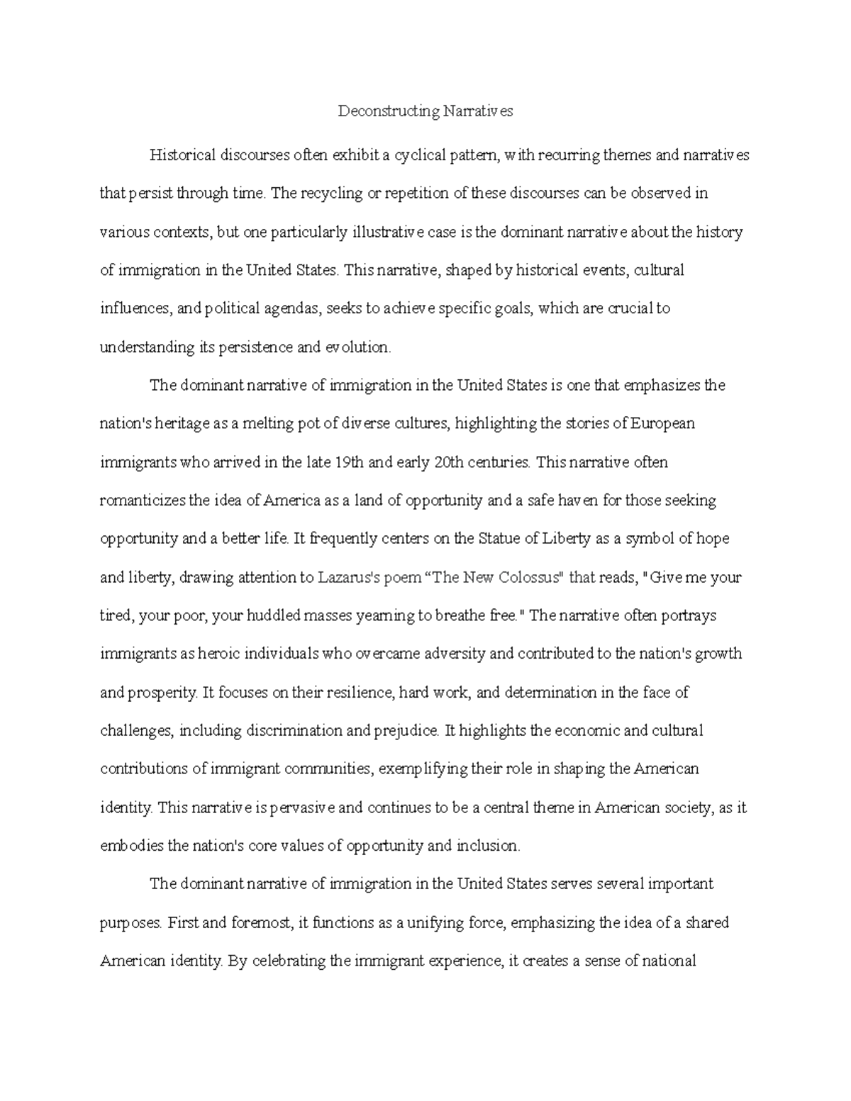 HIS Journal 1 - Deconstructing the Immigrant Narrative in U.S. History ...