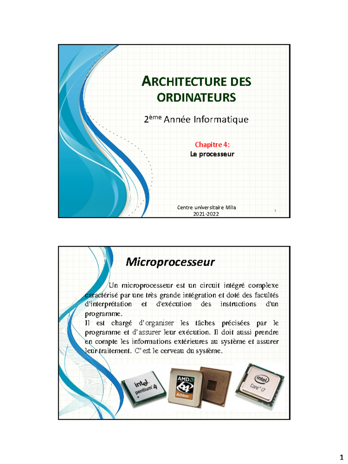 Chapitre 4 Architecture des Ordinateurs - ARCHITECTURE DES ORDINATEURS 2 ème Année Informatique ...