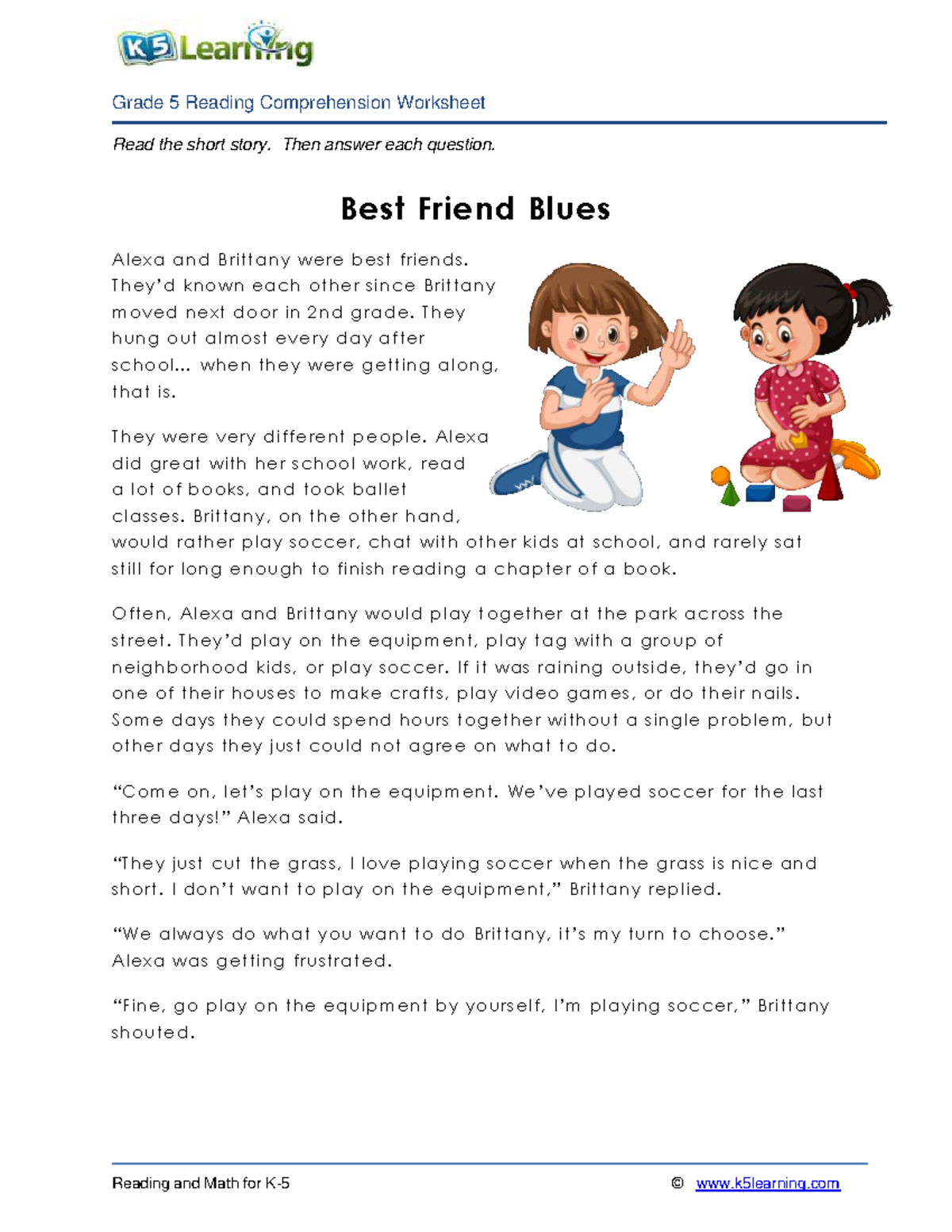 5th Grade Best Friend Blues: The Story of Alexa and Brittany - Studocu