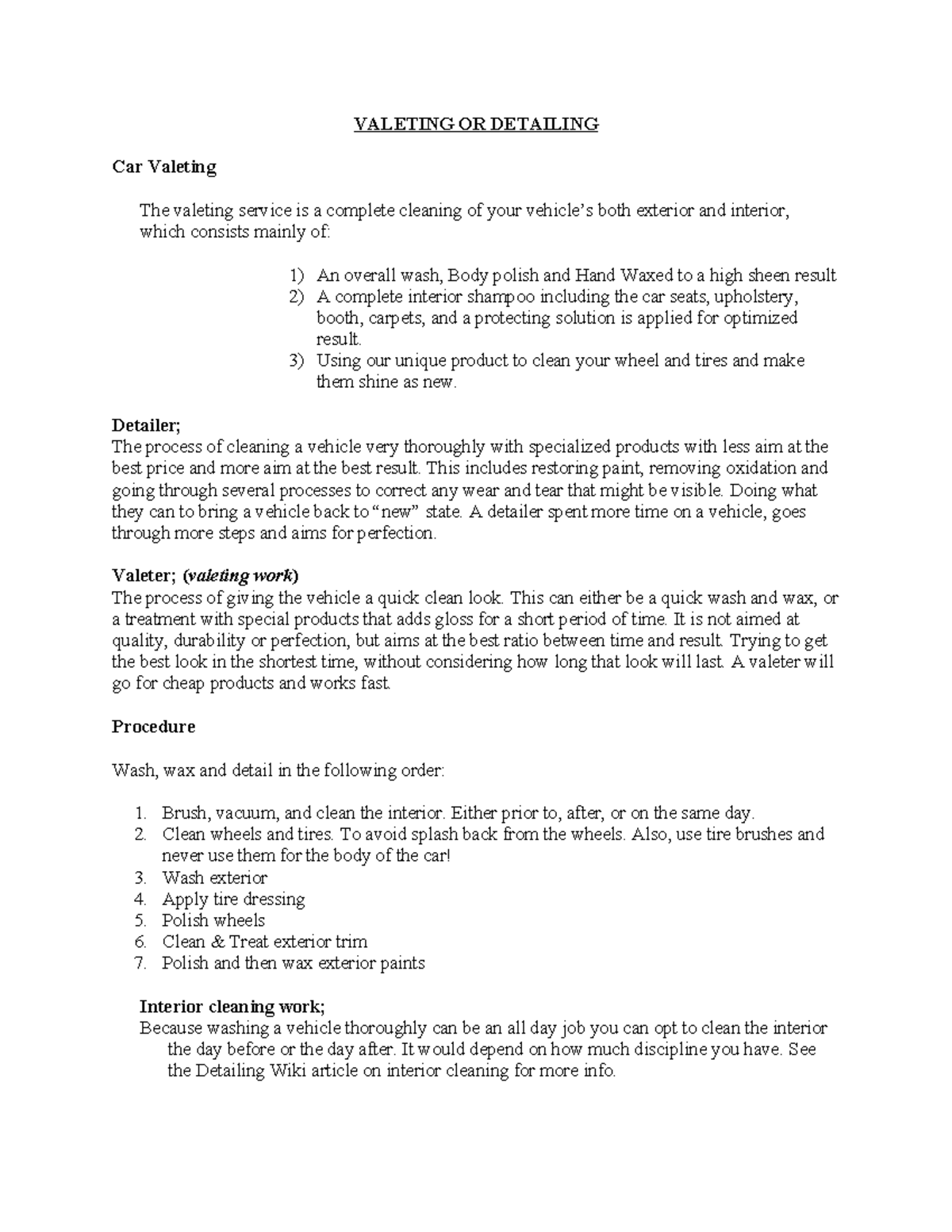 Valeting & Detailing Notes: A Comprehensive Guide to Car Care - Studocu