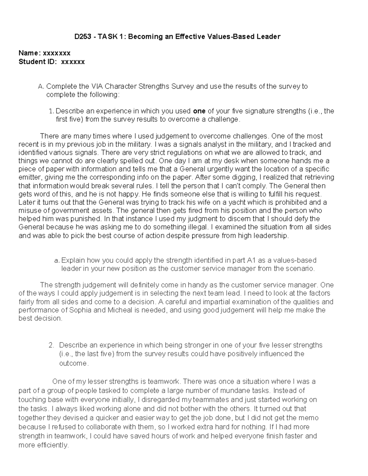 D253 v4 - RSM3 Task 1: Leadership Strengths and Teamwork Development ...
