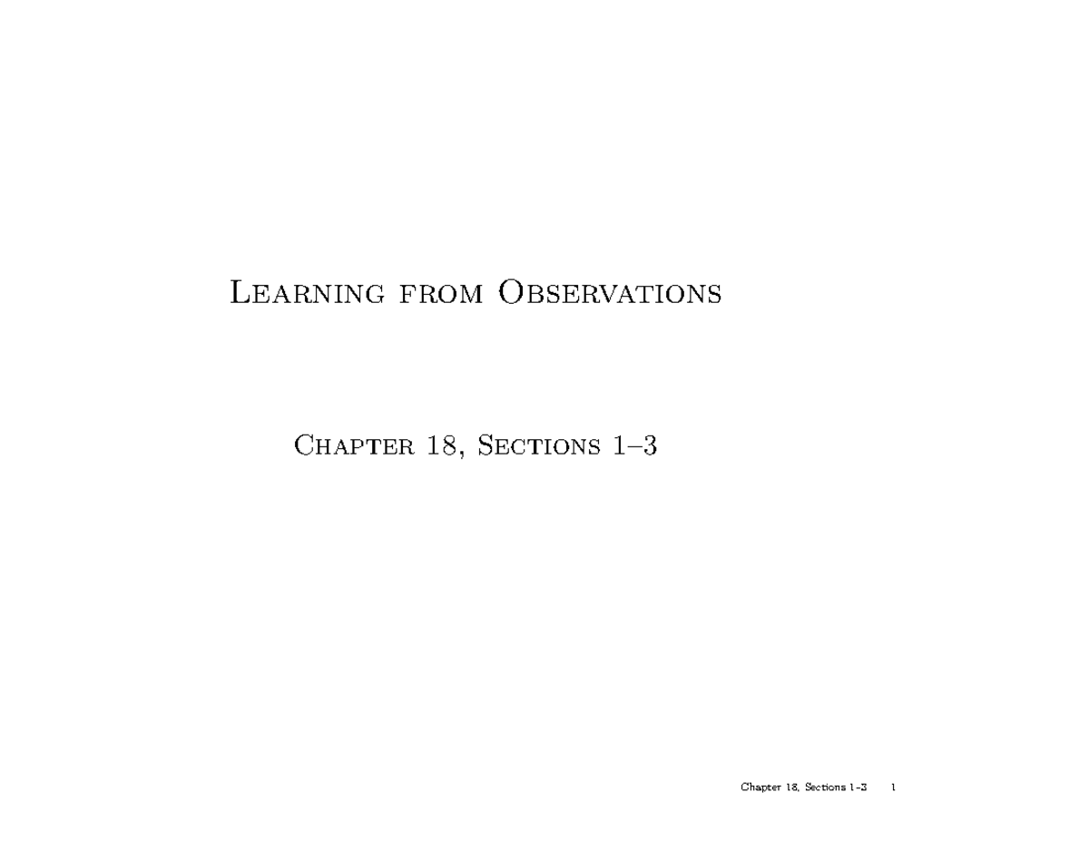 Chapter 18 - Learning from Observations: Key Concepts and Methods - Studocu