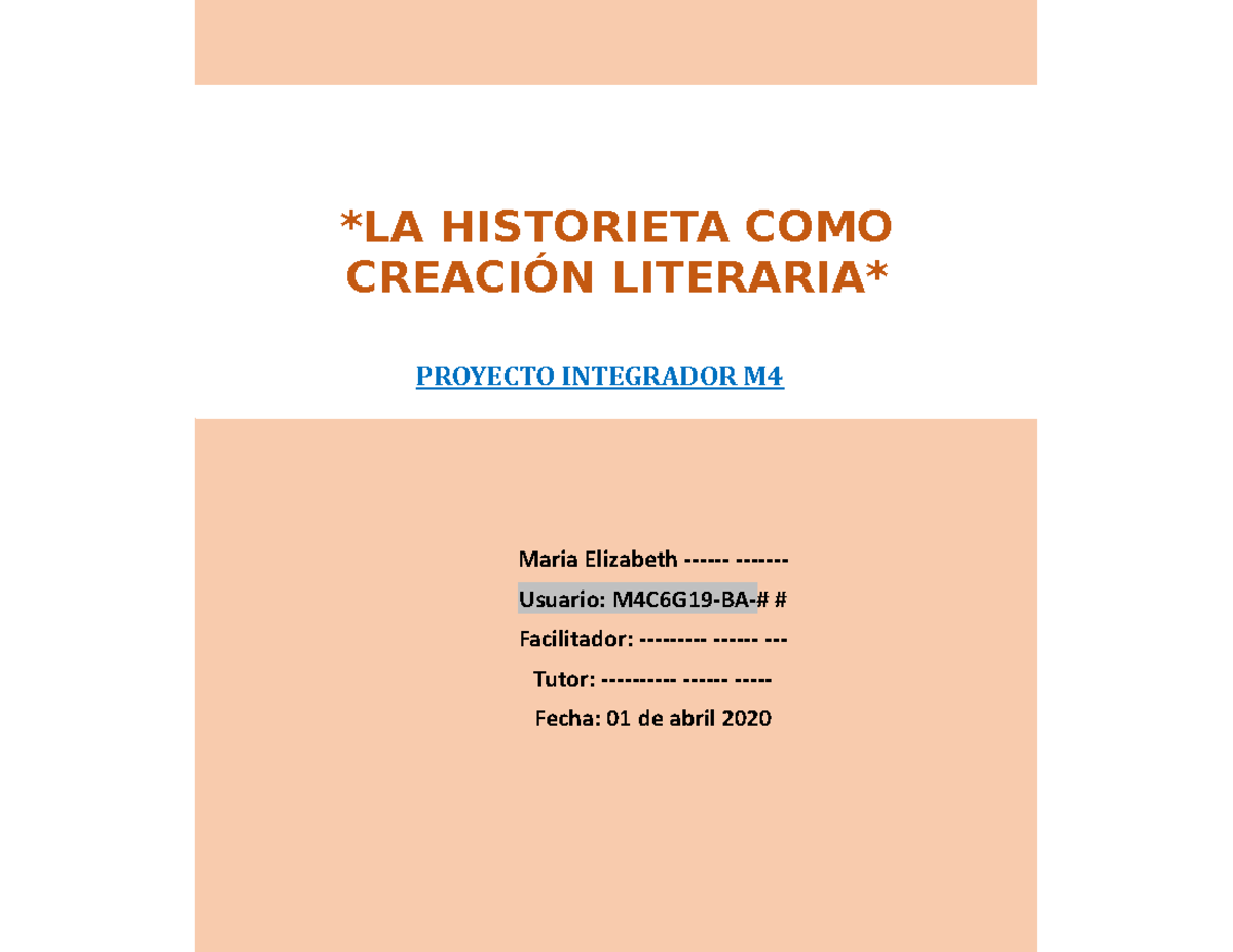 M4S4 PI Proyecto Integrador: La Historieta como Creación Literaria - Studocu