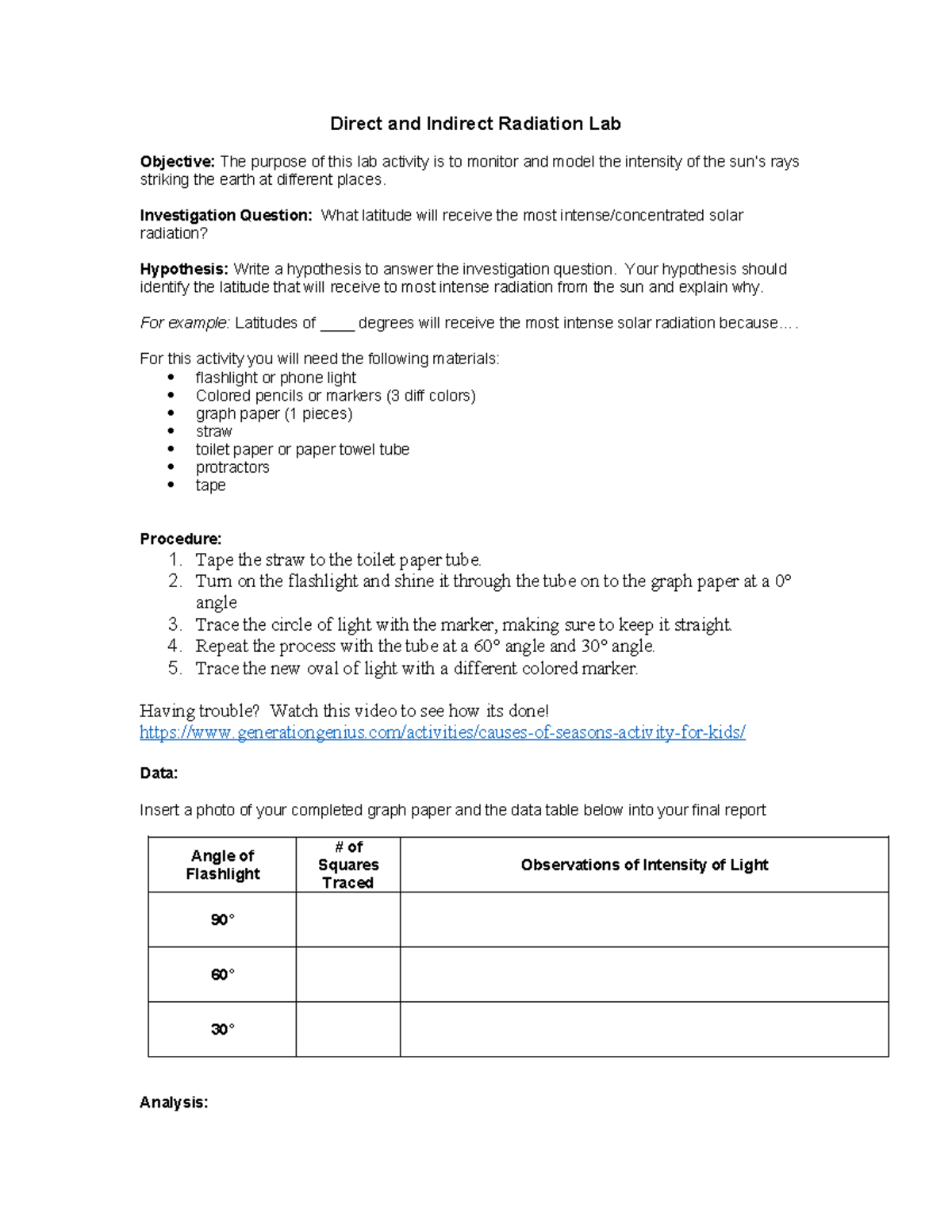 07.02 Direct and Indirect Radiation Lab Worksheet - Direct and Indirect ...